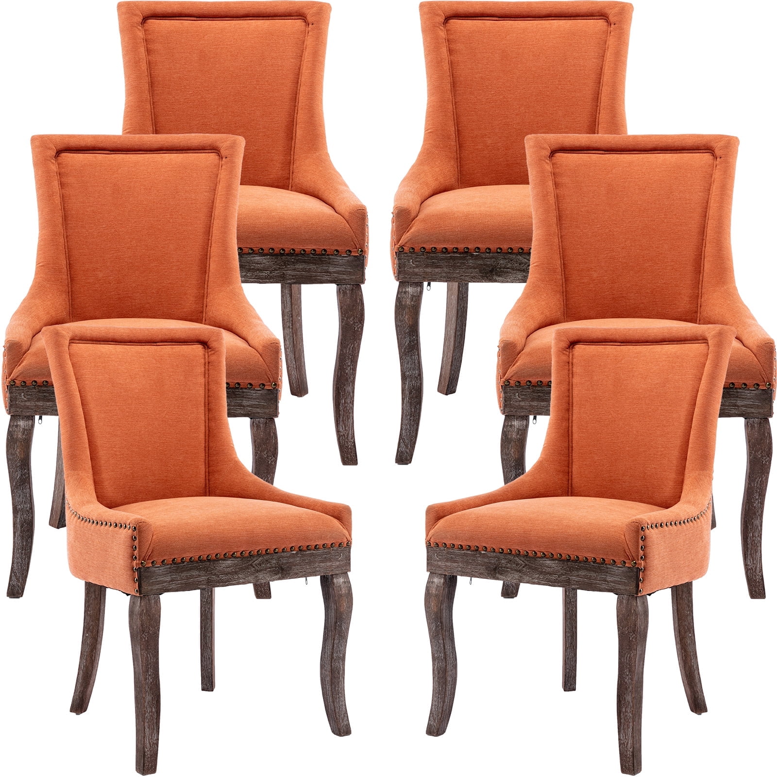 Orange Thickened Fabric Dining Chairs Set of 6, Kitchen & Dining Room ...