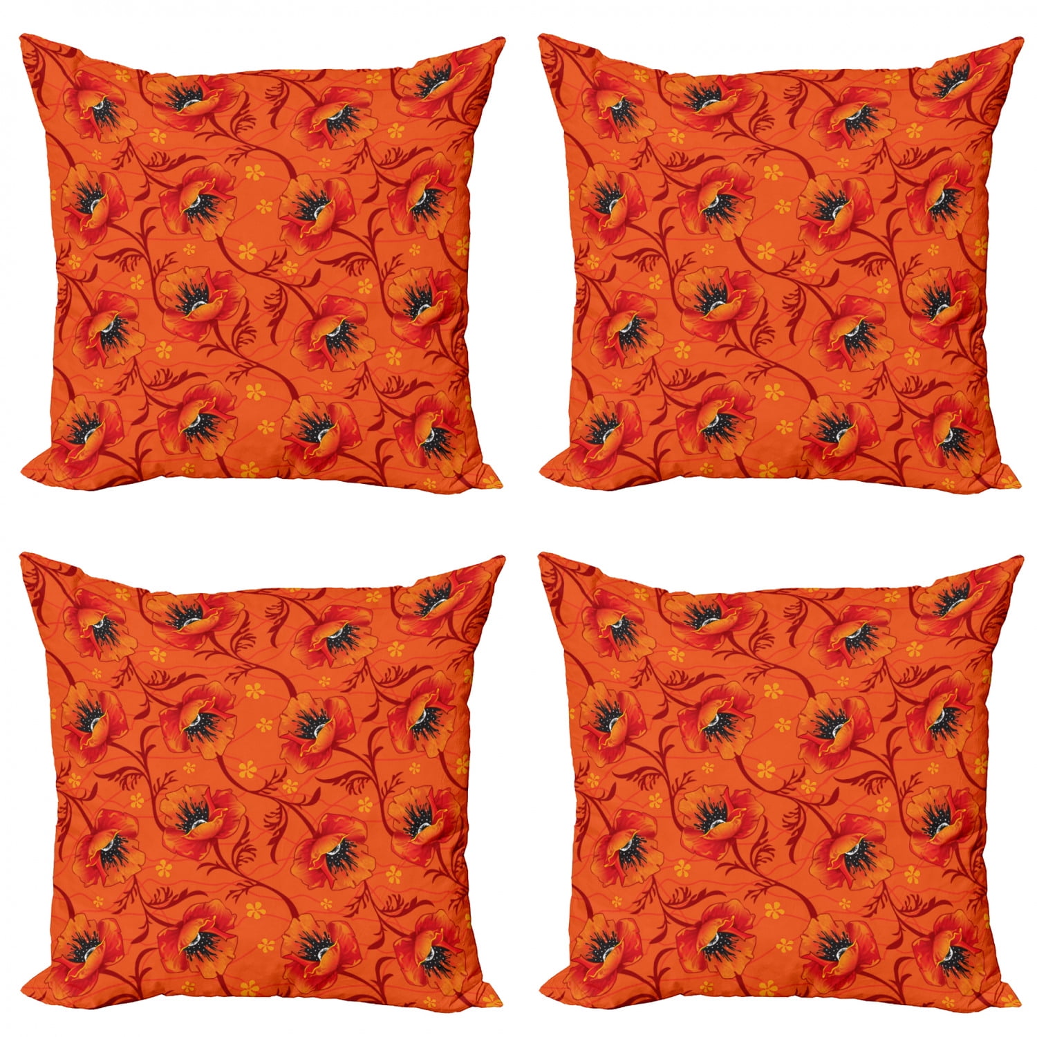 Ambesonne Orange Throw Pillow Cover 4 Pack Poppy Flower Romance 18