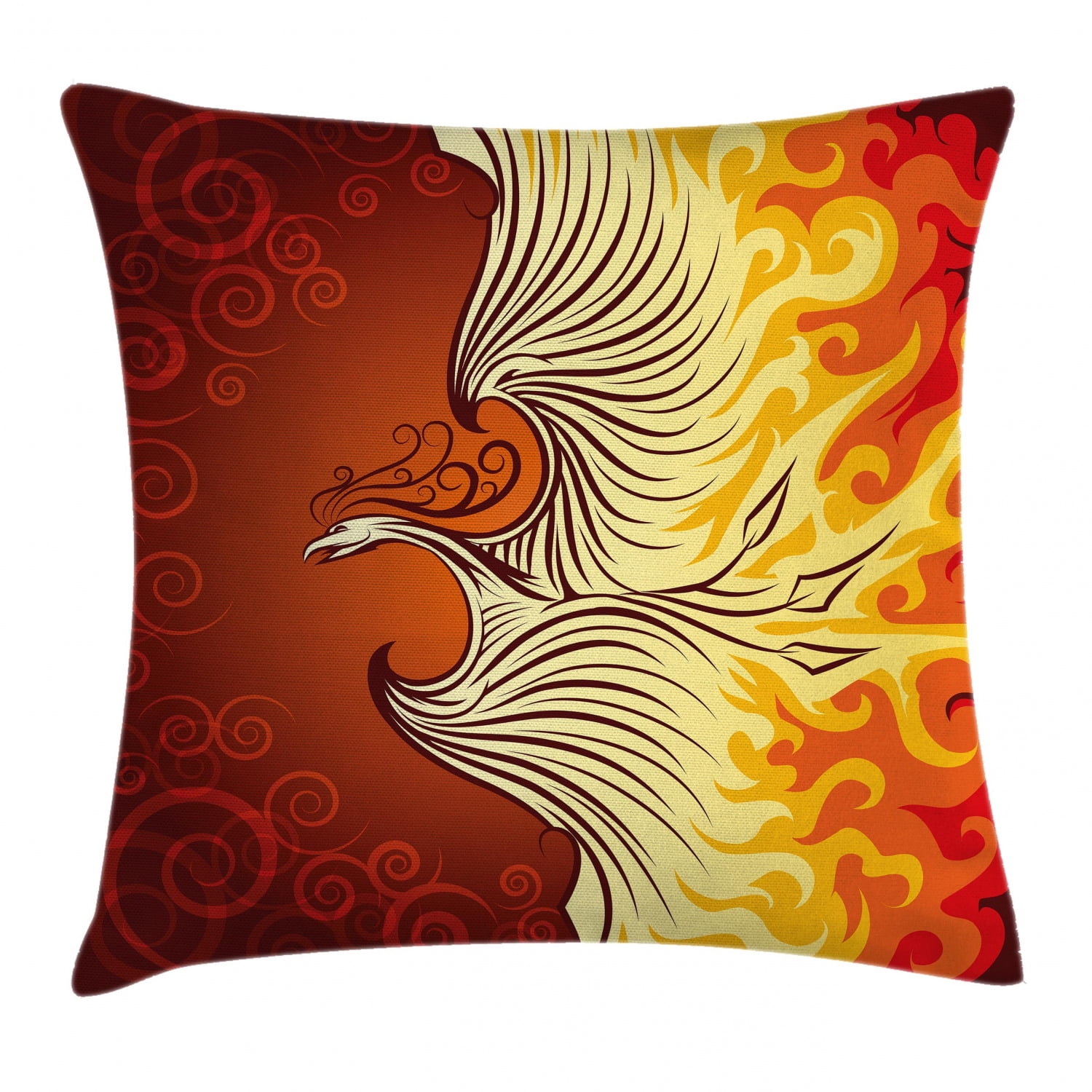 Orange Throw Pillow Cushion Cover, Illustration of a Flying Phoenix ...