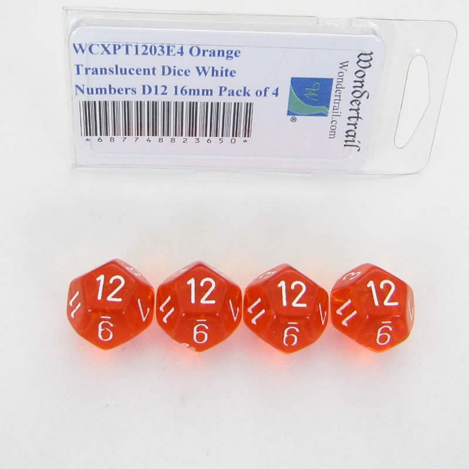 Orange Translucent Dice with White Numbers D12 Aprox 16mm (5/8in) Pack ...