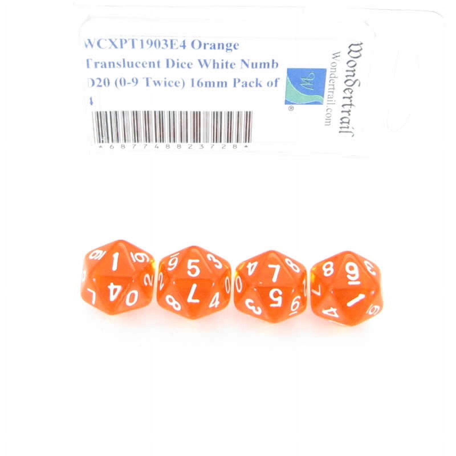 Orange Translucent Dice with White Numbers D20 (0-9 Twice) Aprox 16mm ...