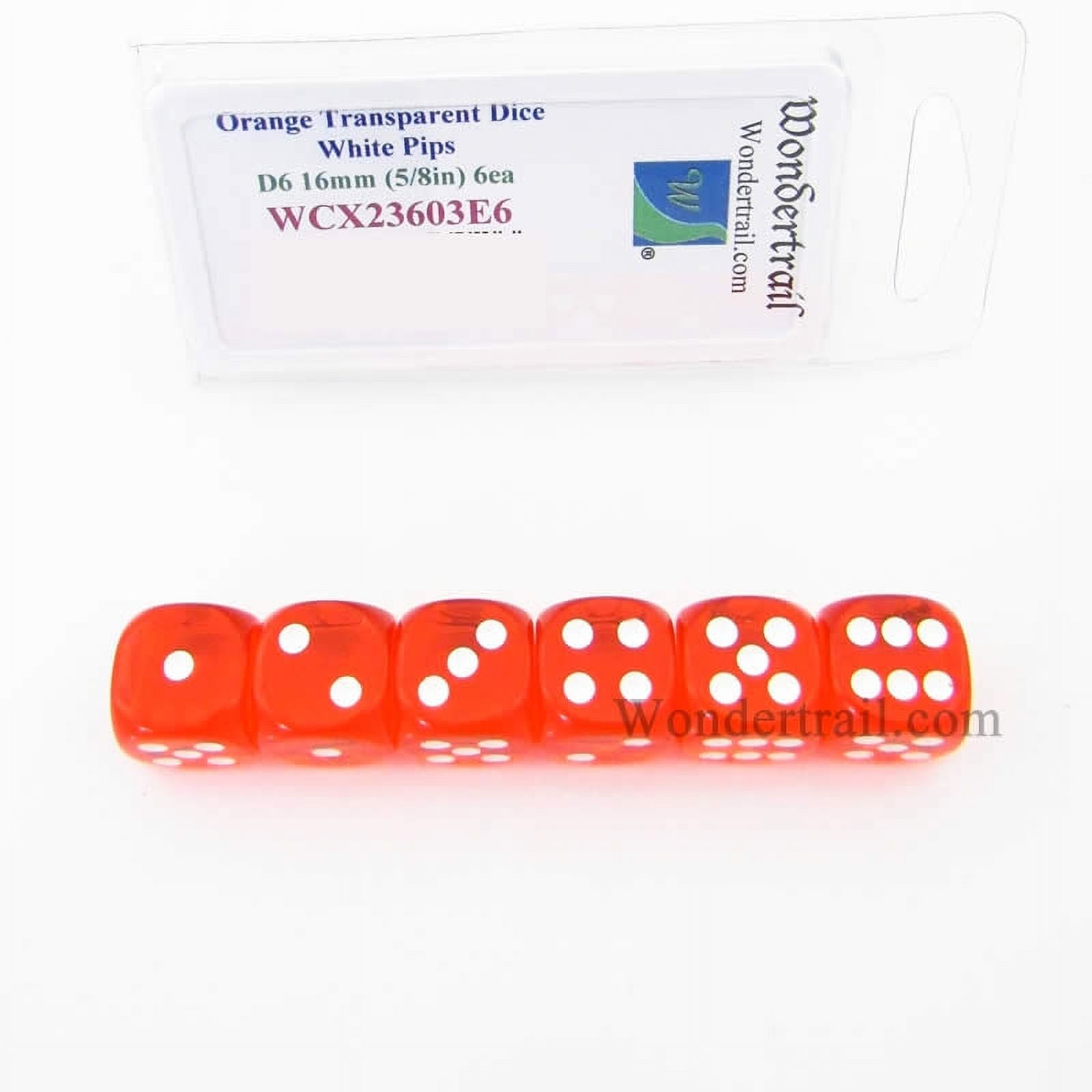 Orange Translucent Dice with White Pips D6 16mm (5/8in) Pack of 6 ...