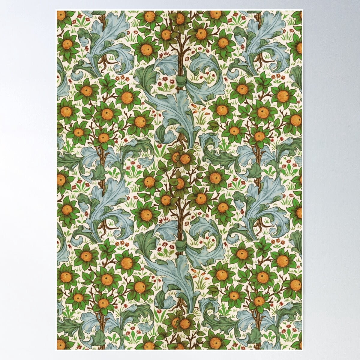 Orange Tree With Blue Green Leaves ,Flowers Soft Floral Art Nouveau ...