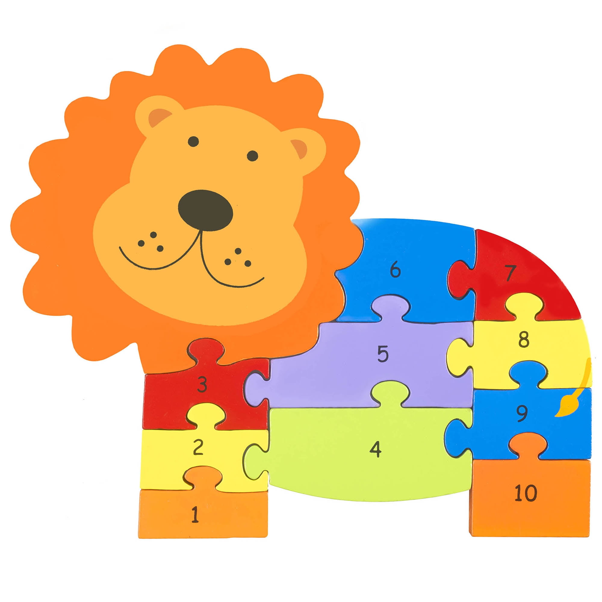 Orange Tree Toys: Lion Number Puzzle - 11 Piece Wooden Animal Shaped ...