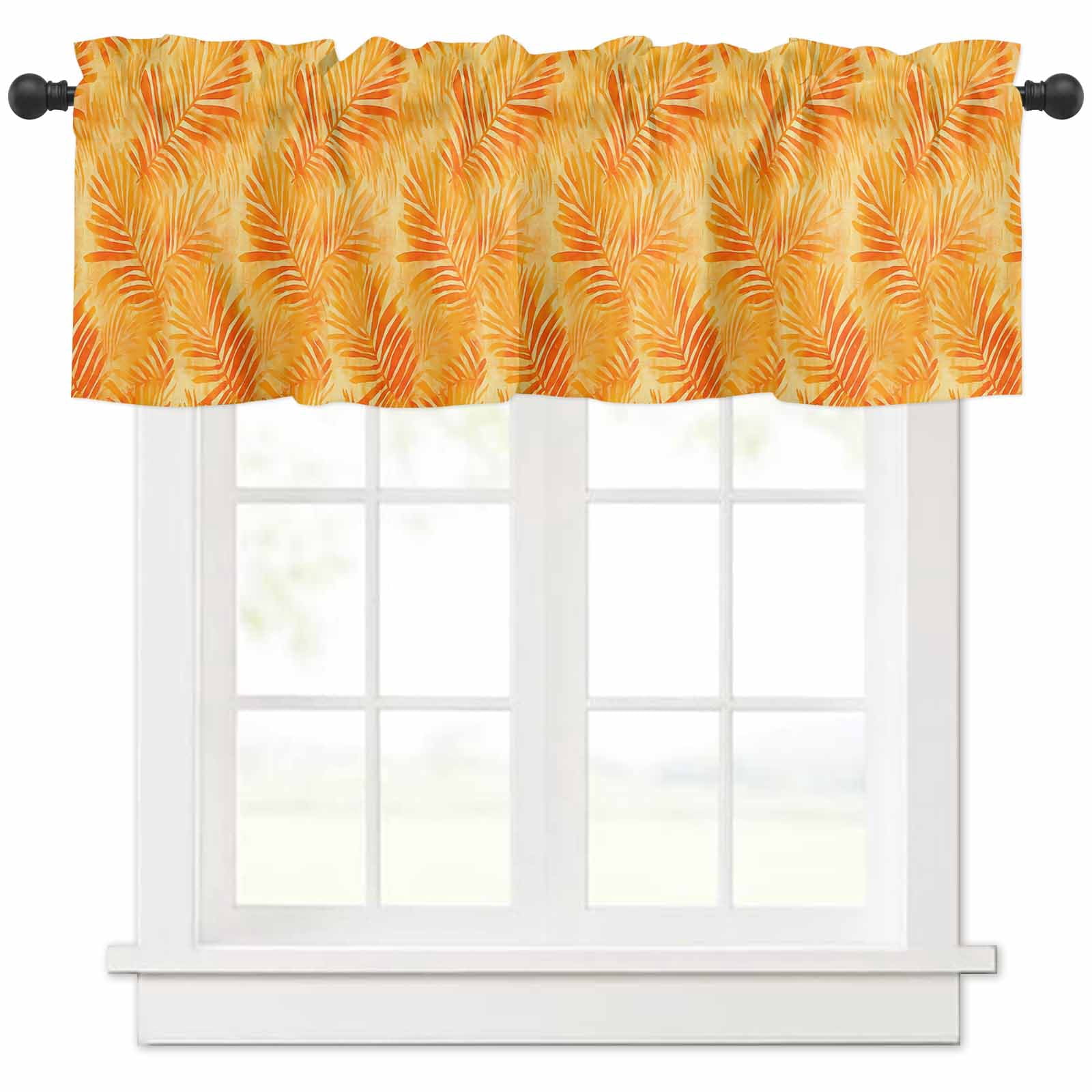 Orange Tropical Leaf Valances for Windows Farmhouse Kitchen Curtains ...