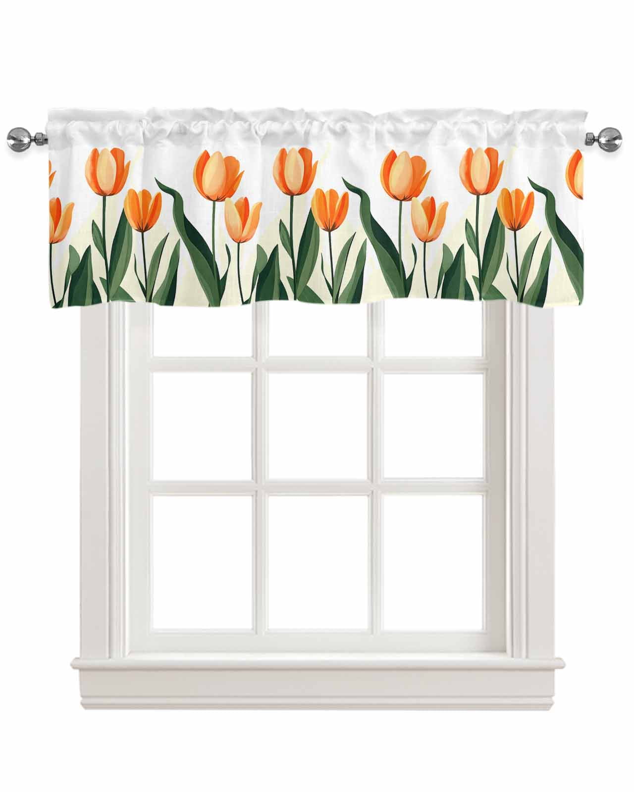 Orange Tulip Kitchen Valances for Windows Farmhouse Linen Window ...