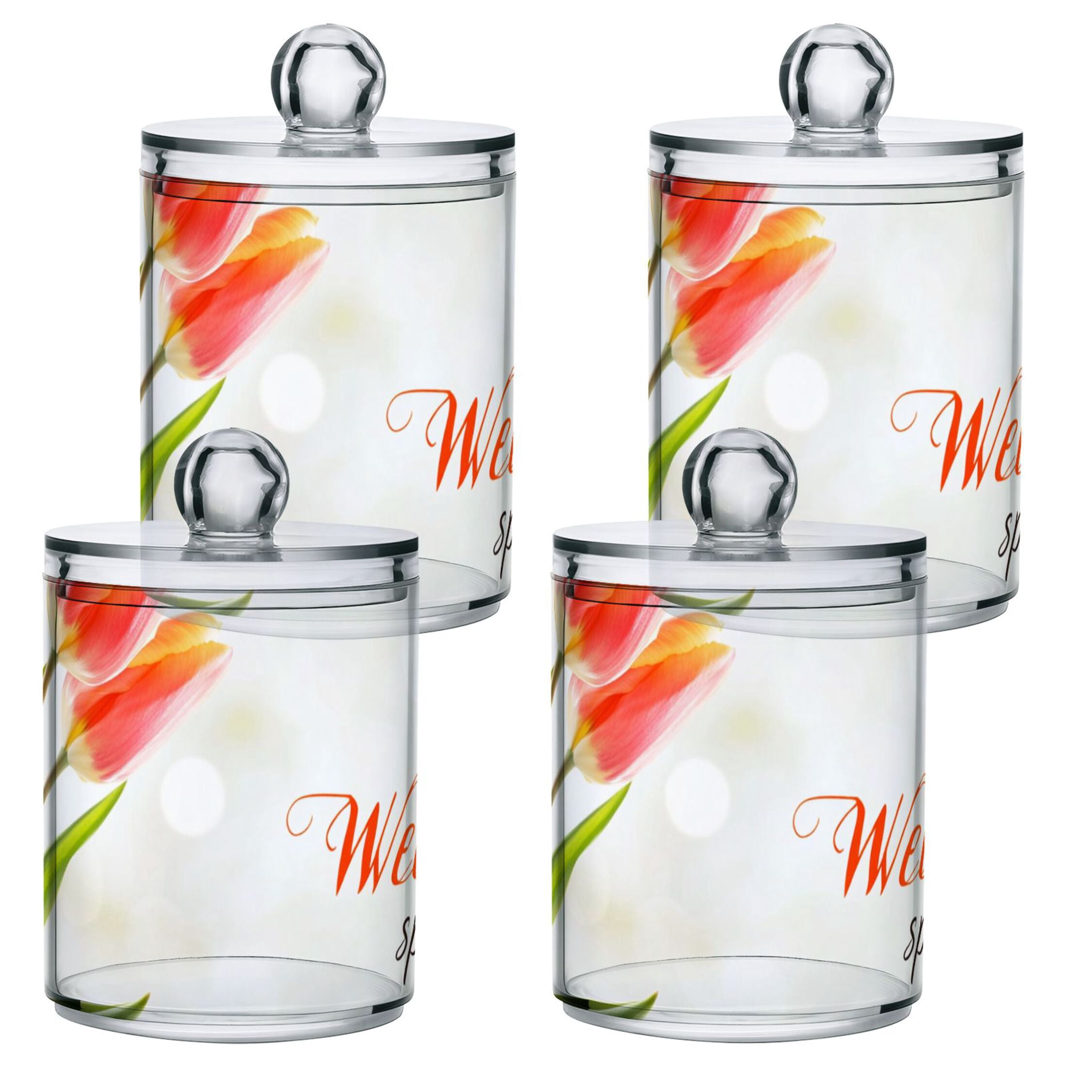 Orange Tulips Welcome Spring Translucent Plastic Cans Storage Canisters ...