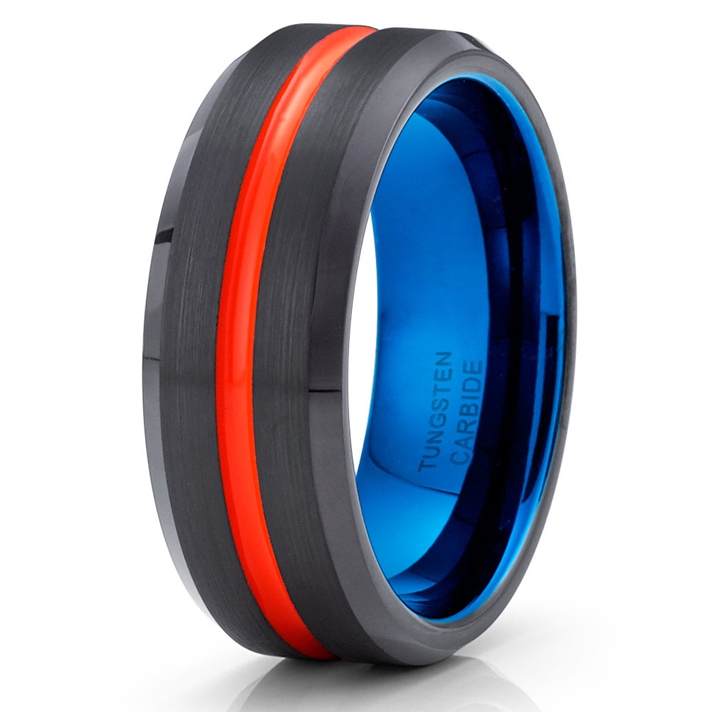 Orange Tungsten Wedding Band Men & Women Blue Tungsten Wedding Ring ...