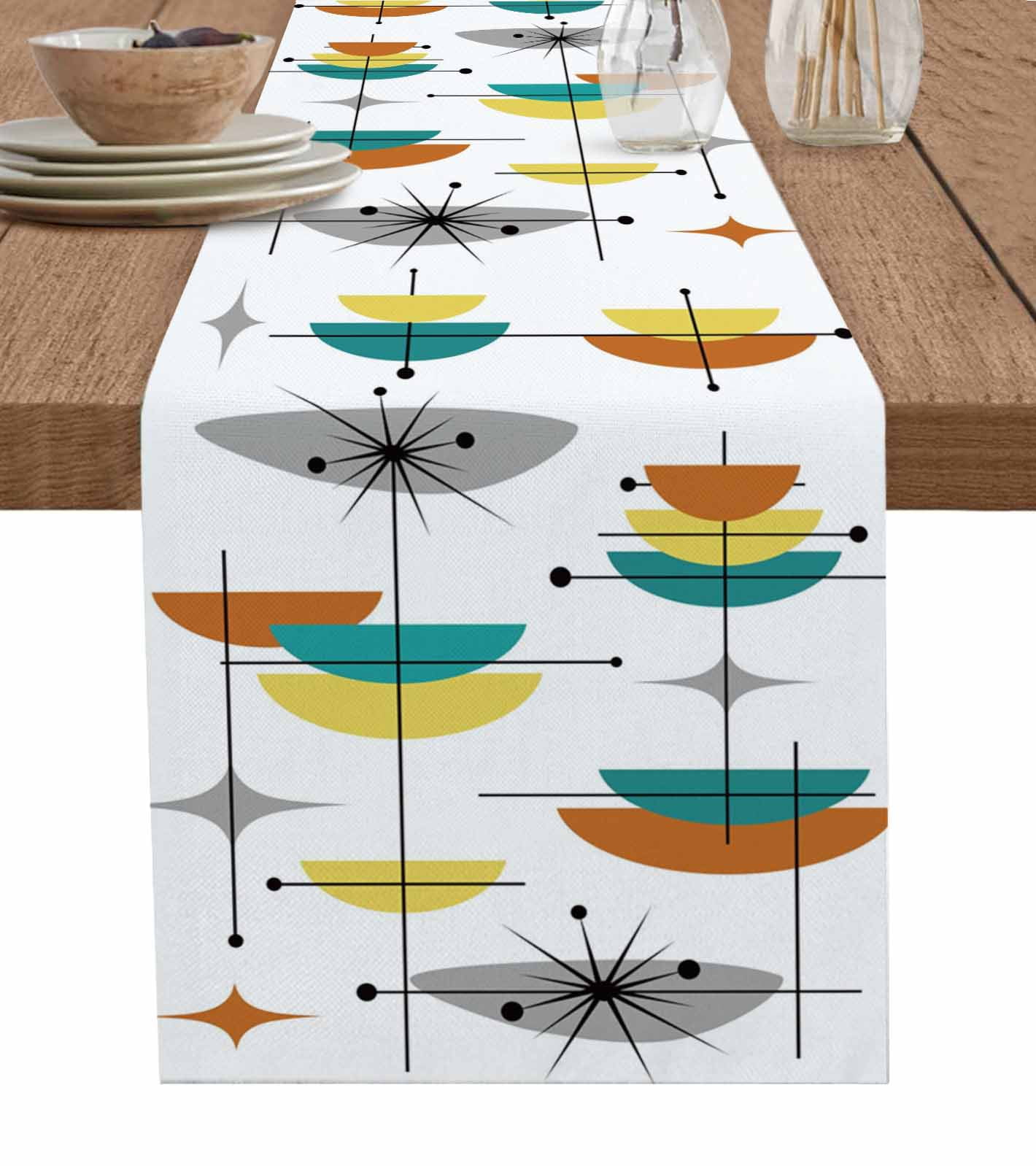 Orange Turquoise Table Runner 72 Inches, Boho Yellow Grey Color Block ...