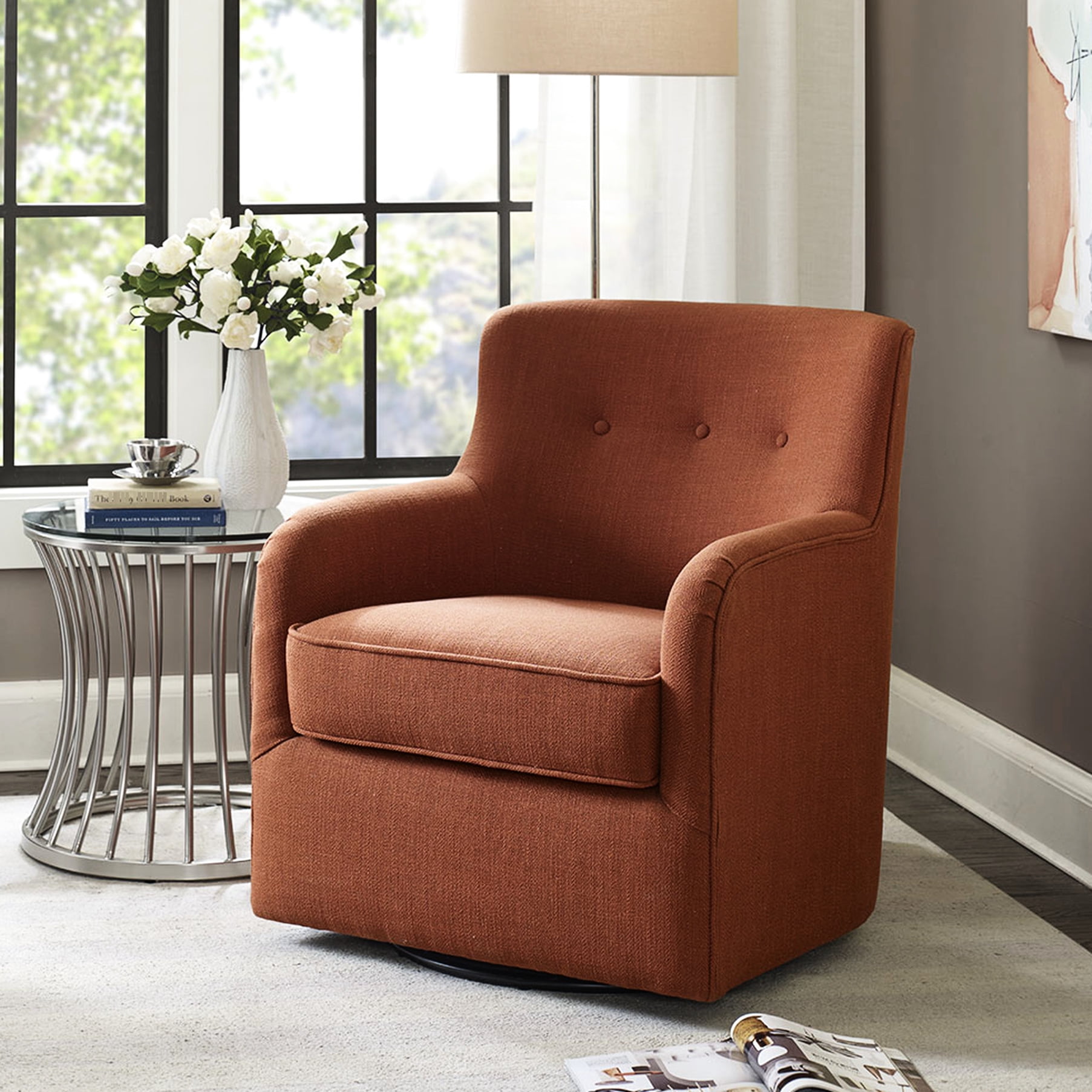 Orange Upholstered Swivel, Solid Wood Structure, Button , High Density ...