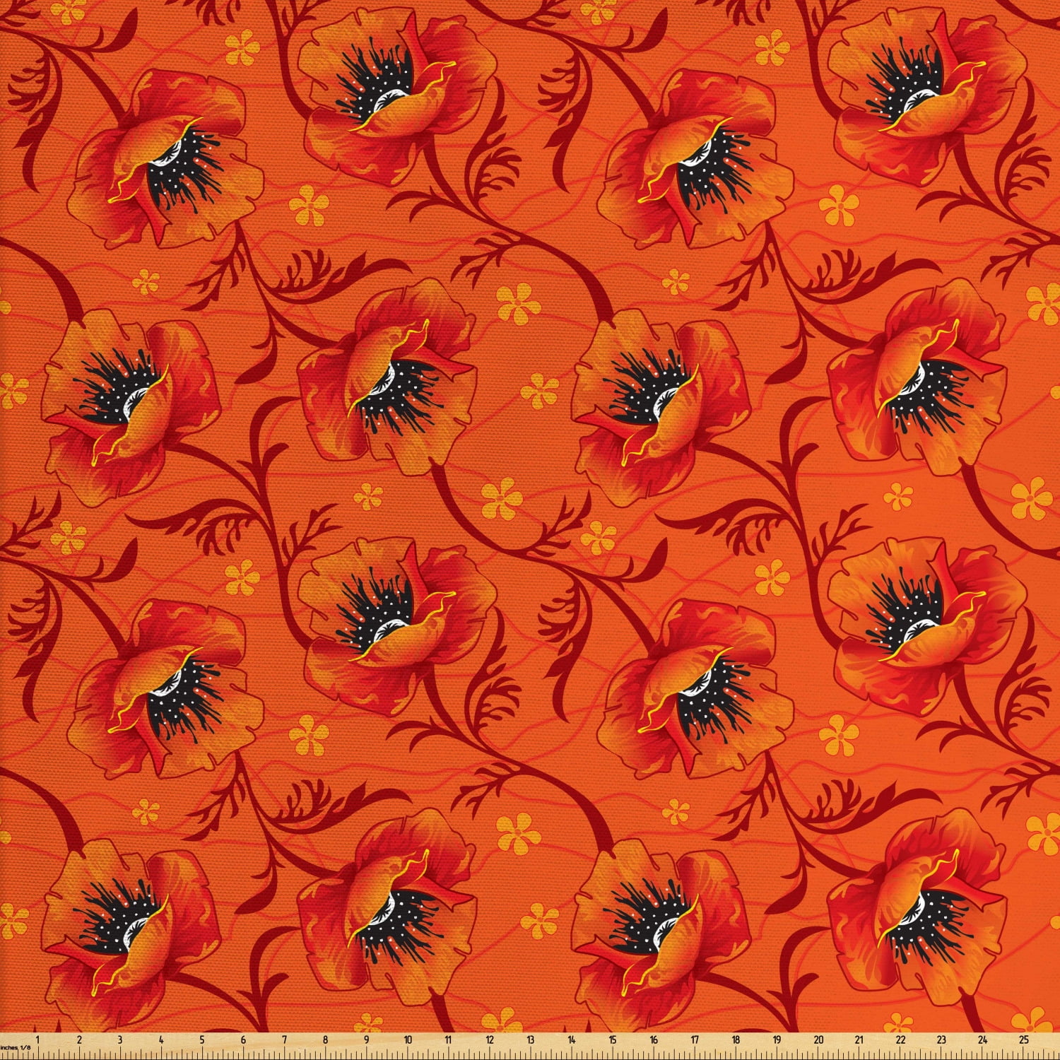 Ambesonne Orange Fabric by the Yard Upholstery, Poppy Flower Romance, 2 ...