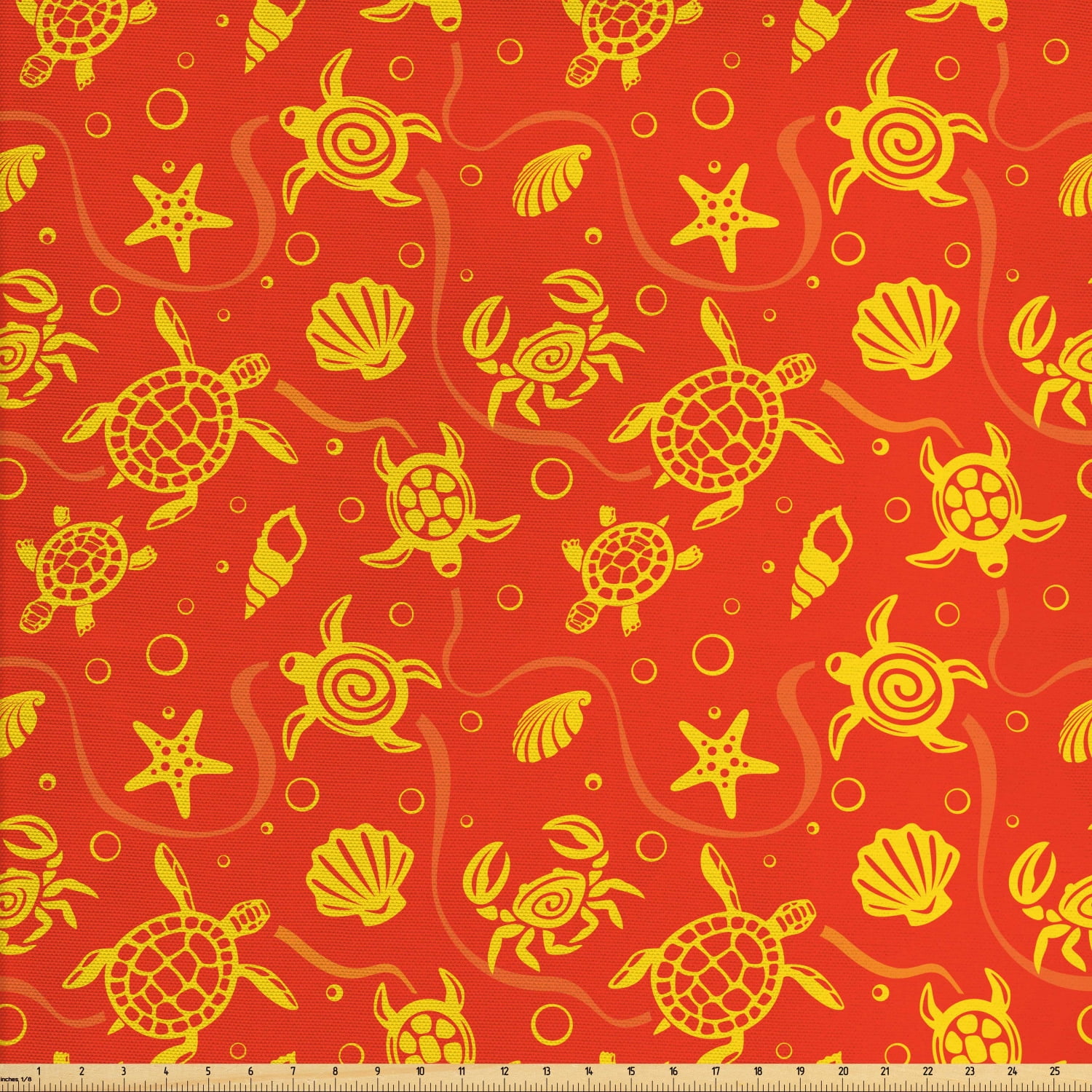 Ambesonne Orange Fabric by the Yard Upholstery, Yellow Turtles Crabs ...