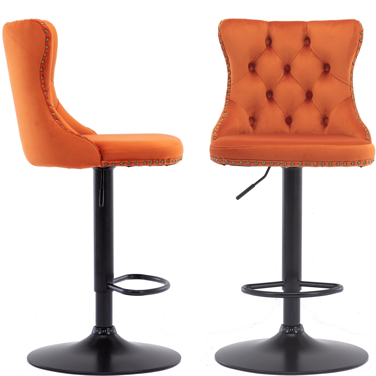 Orange Velvet Bar Stools Set of 2 - Adjustable Swivel Counter Height ...