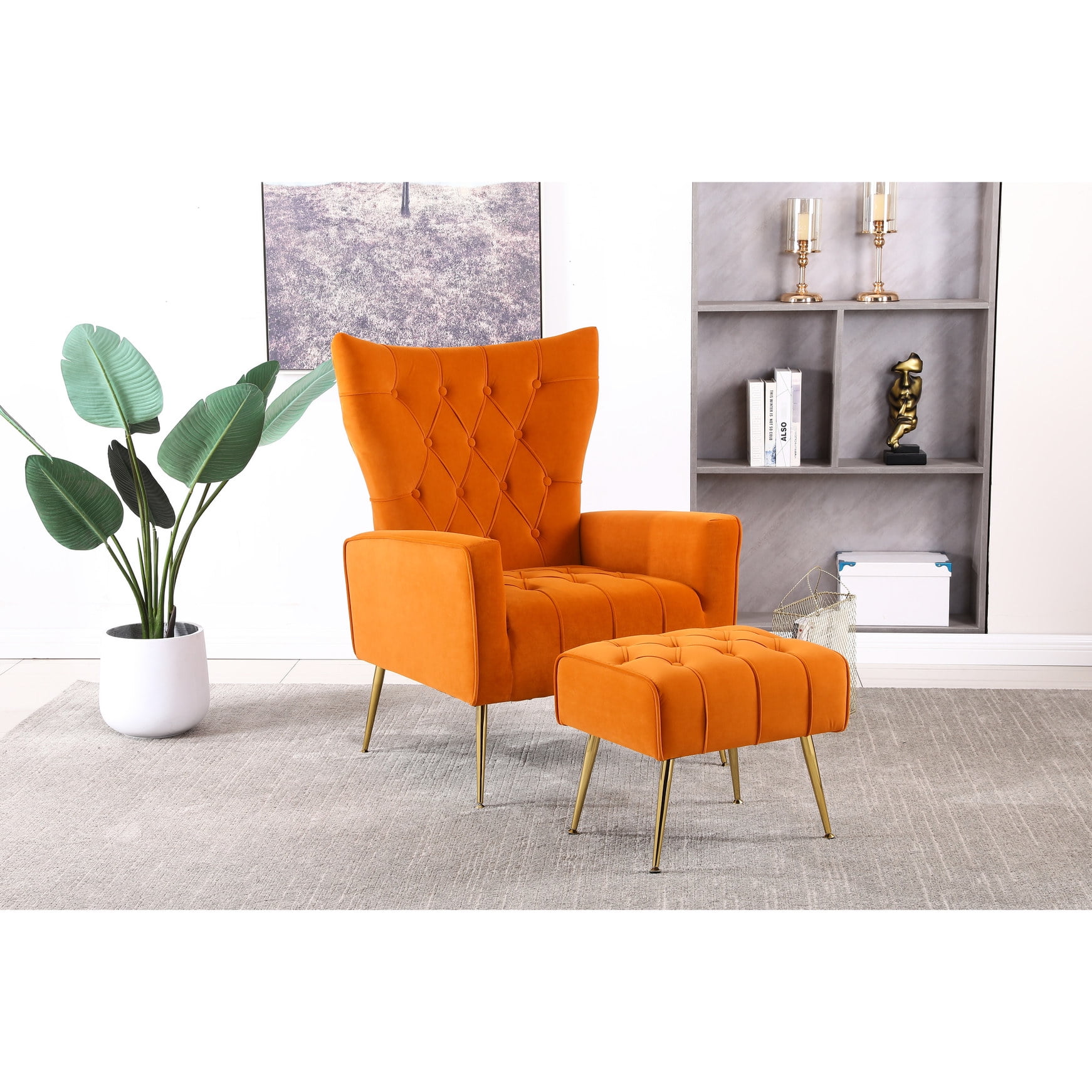 Orange Velvet Chair and Ottoman - Relaxing Seating Solution for Your ...