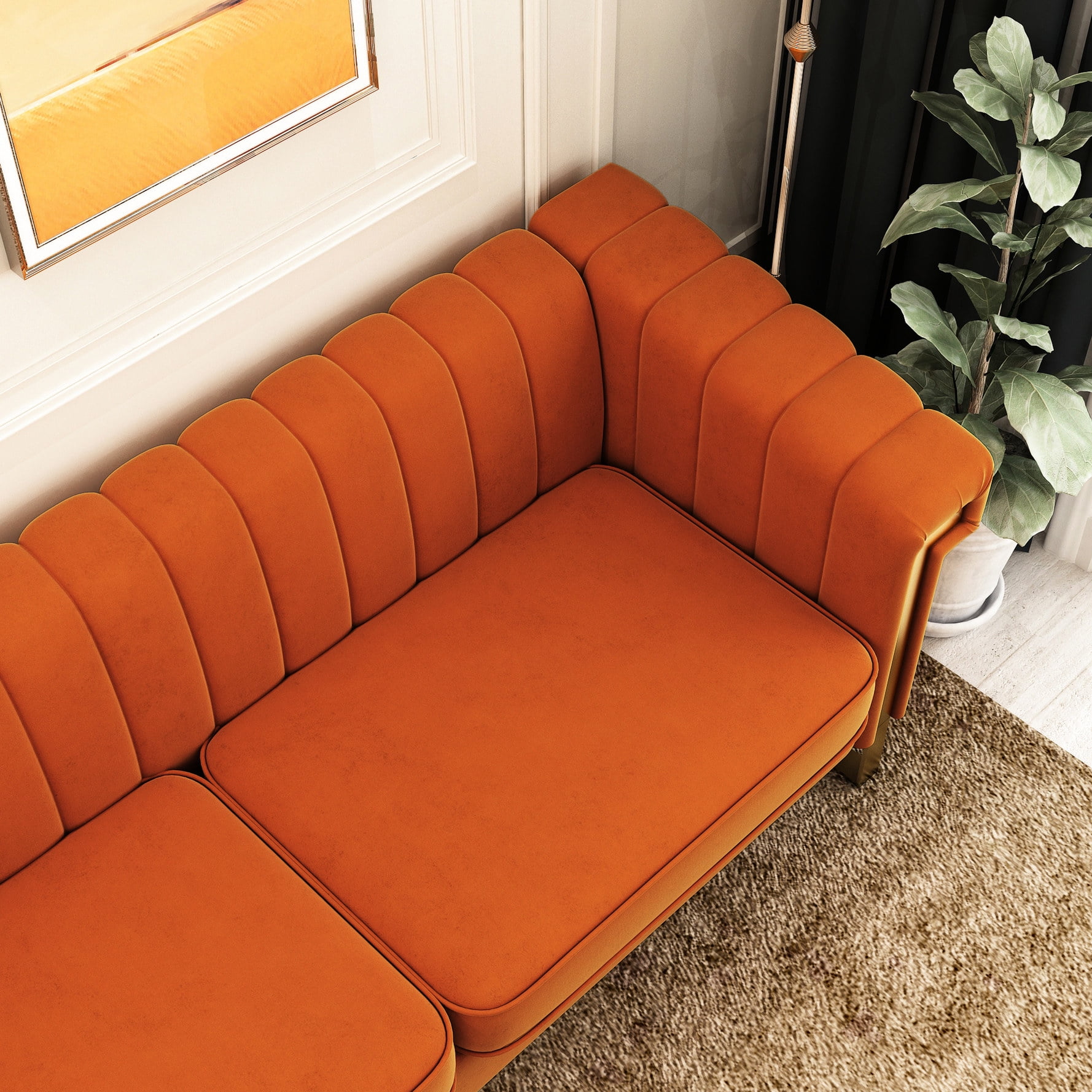 Orange Velvet - Enhanced Comfort with Compressed Foam - Living Room ...