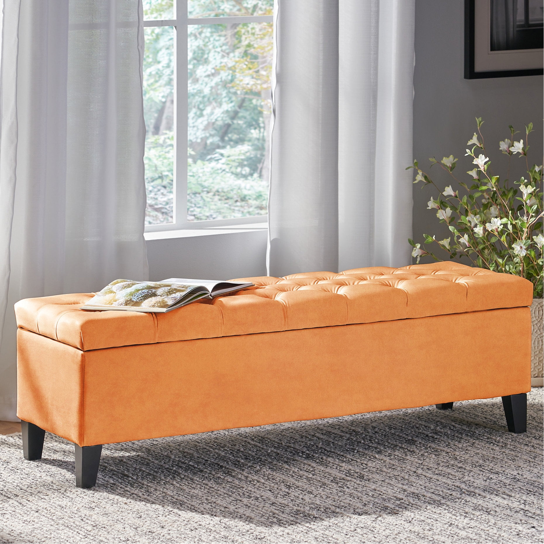 Orange Velvet Ottoman for Storage | Function as Seating and Store ...