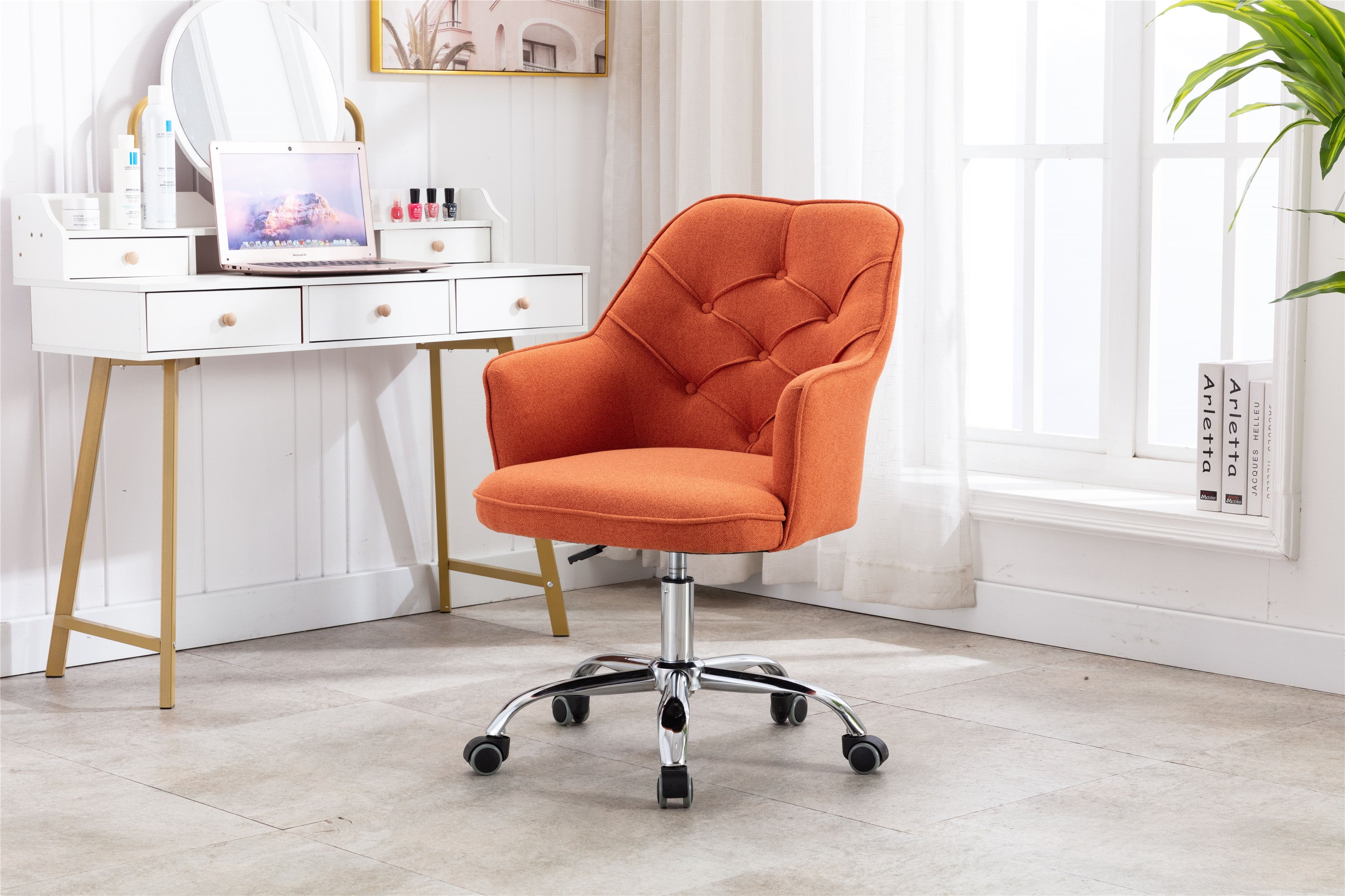 Orange Velvet Swivel Shell Chair - Modern Leisure Armchair for Office ...