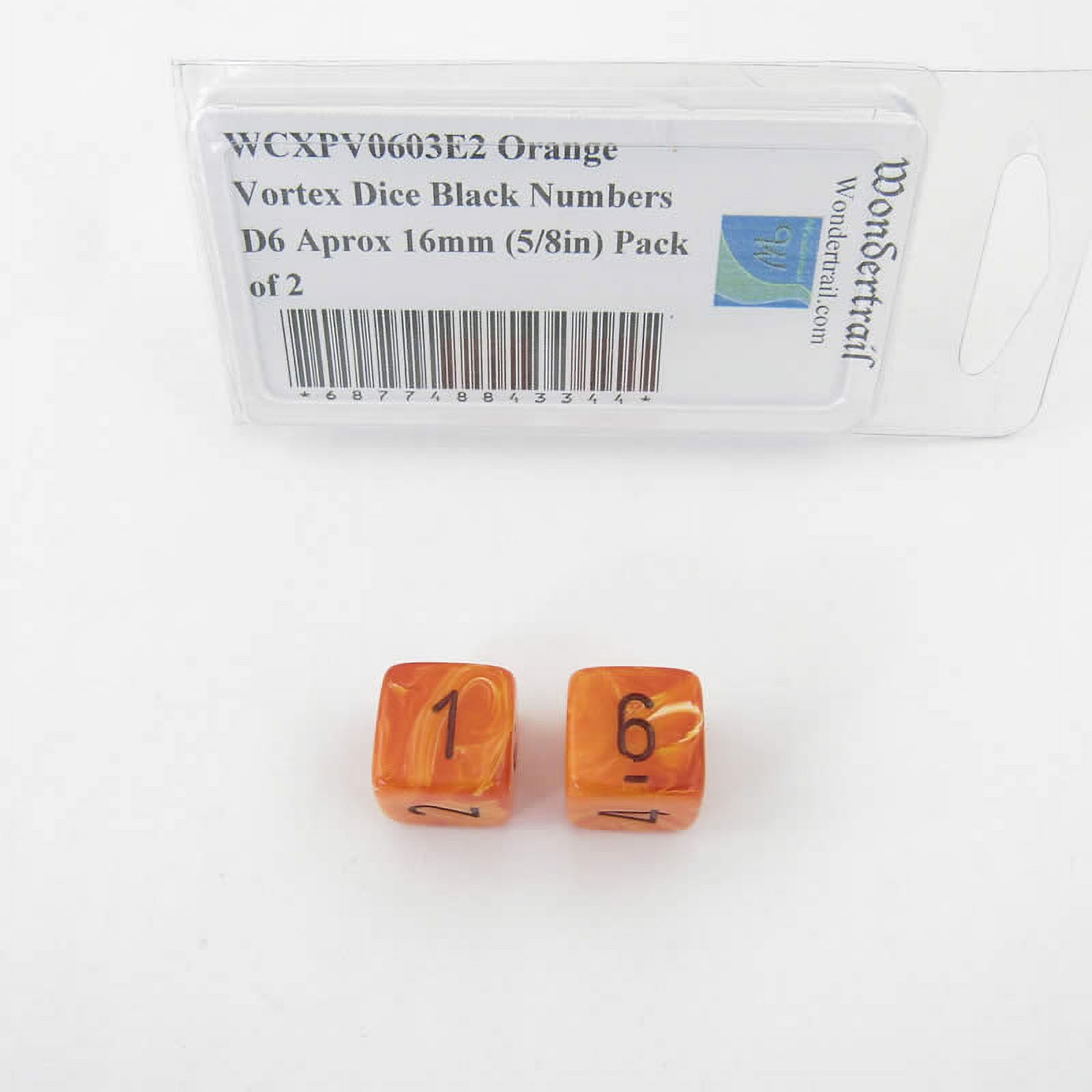 Orange Vortex Dice with Black Numbers D6 Aprox 16mm (5/8in) Pack of 2 ...