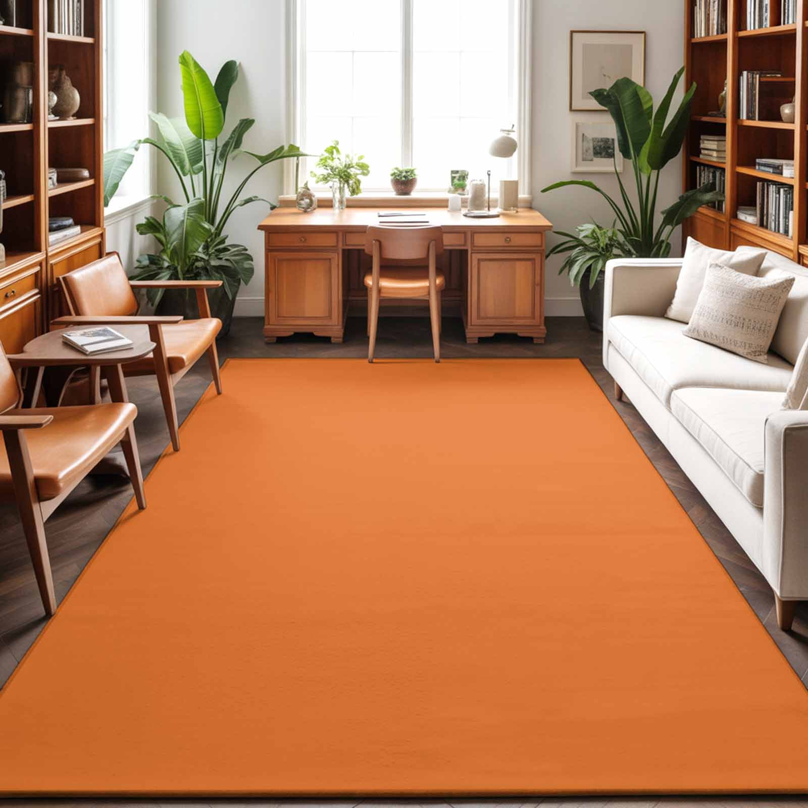 Orange Washable Area Rug 8 x 10 ft Solid Color Soft Non Slip Rugs Stain ...