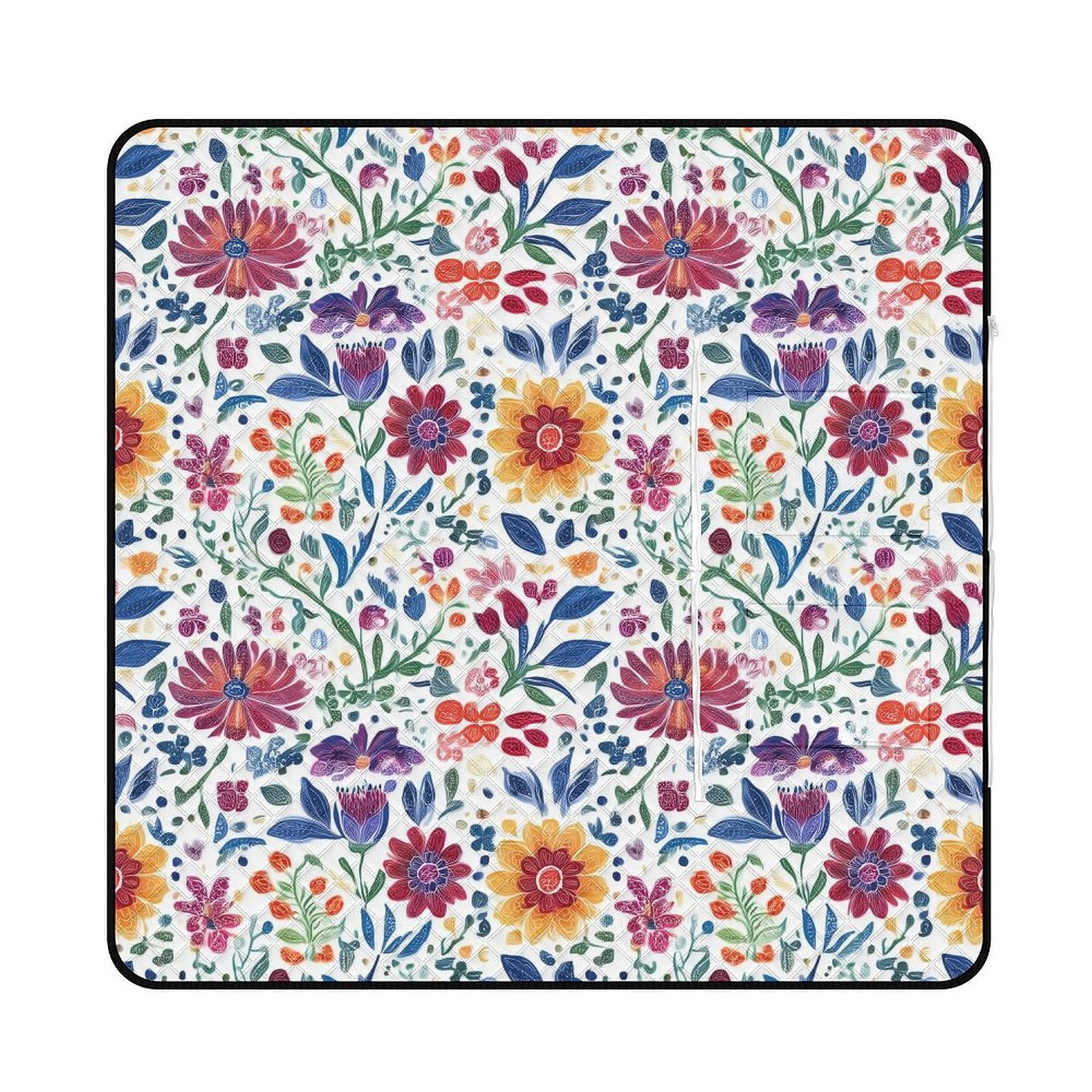 Orange Watercolor Flower Burst Pattern Waterproof Picnic Blanket with ...
