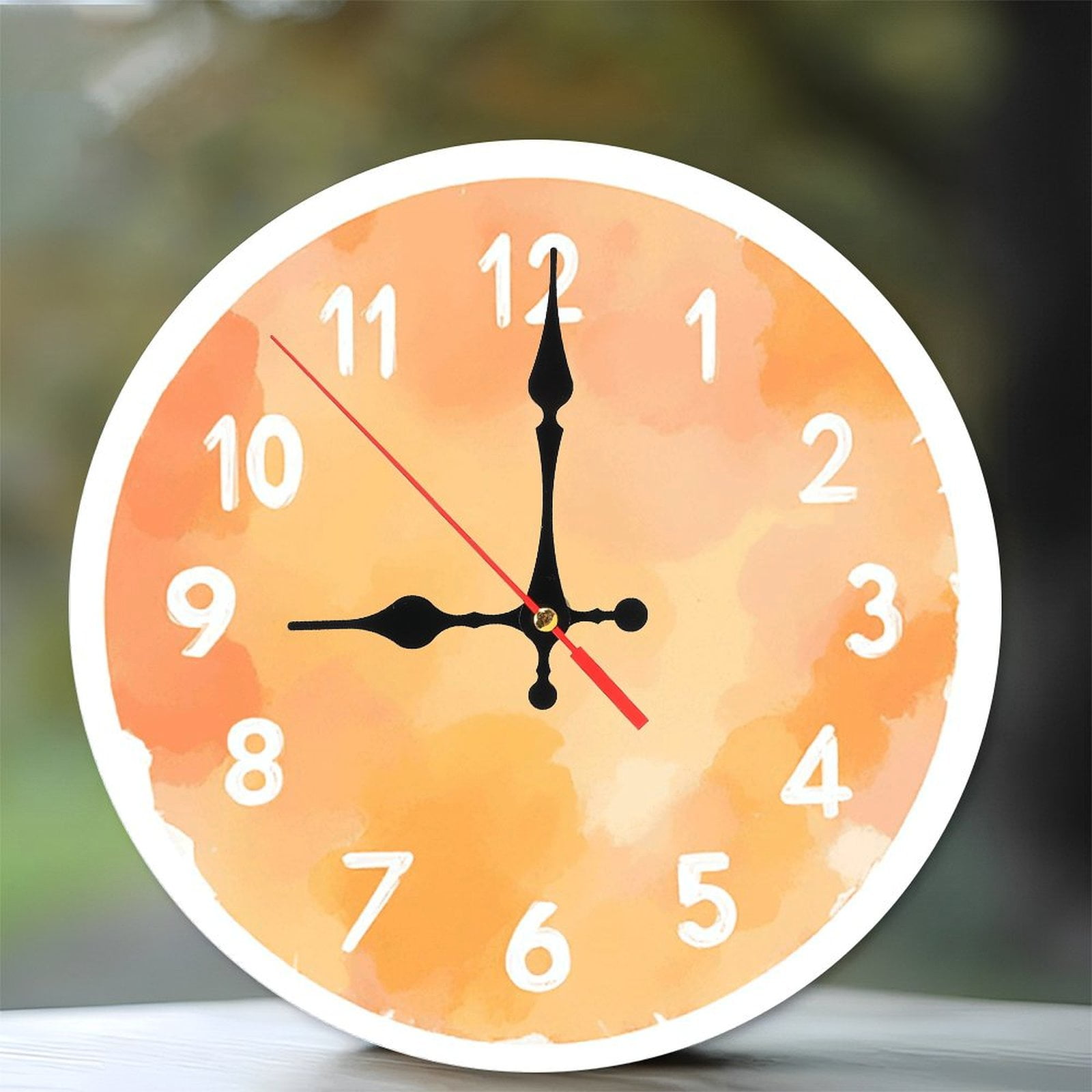 Orange Watercolor Wall Clock Home Decor 10-Inch Silent Wooden Wall ...