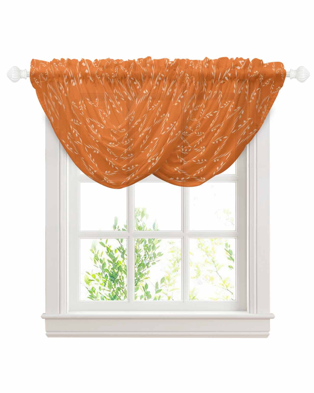 Orange Waterfall Valance Curtains, Burnt Orange Rhombus Plaid Sheer ...