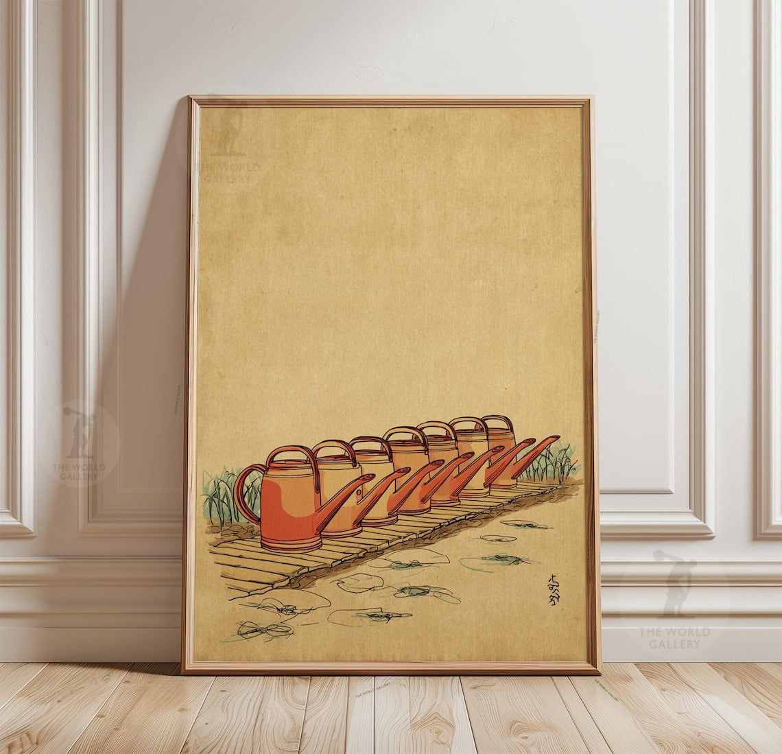 Orange Watering Cans Row Garden Path Scene Rustic Farmhouse Poster ...