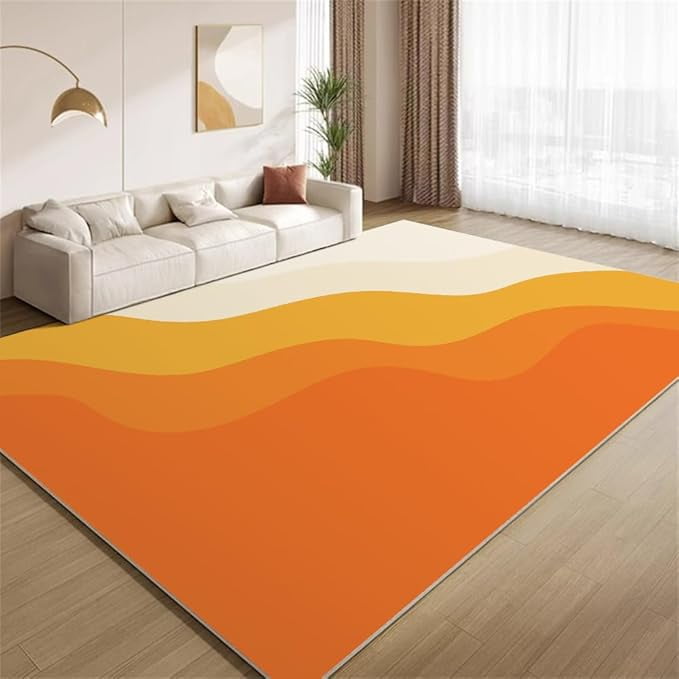 Orange Wave Gradient Area Rug, Modern Simple Living Room Decorative ...