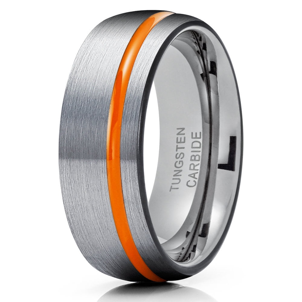 Orange Wedding Band Orange Tungsten Ring Gunmetal Wedding Ring Black ...