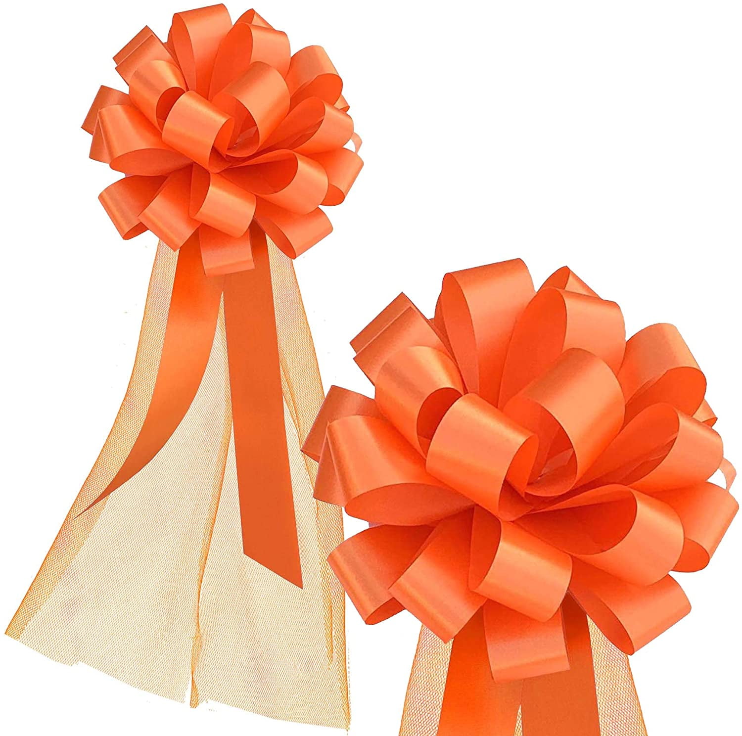 Orange Wedding Pull Bows with Tulle Tails - 8" Wide, Set of 6, Fall ...