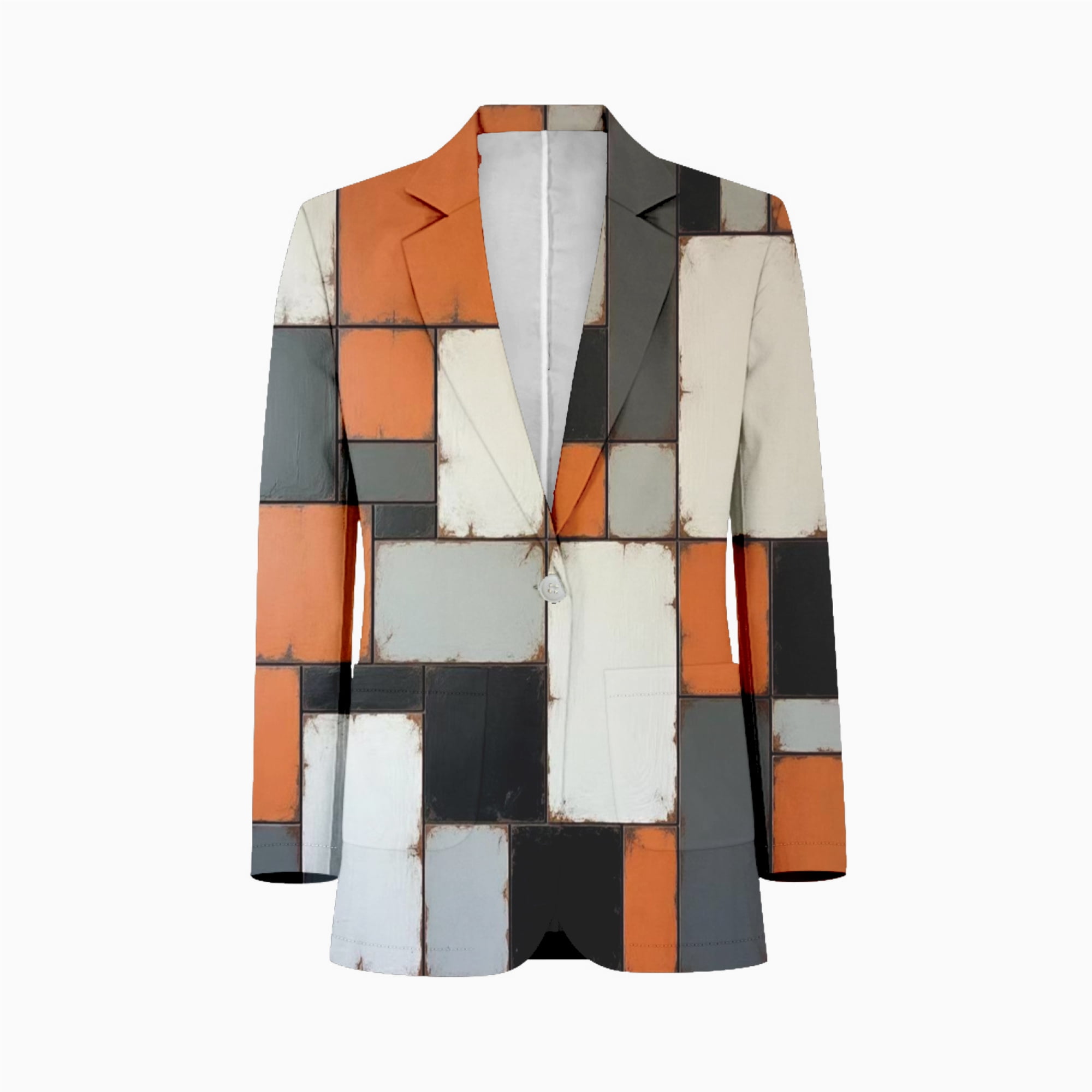 Orange White Black Gray Geometric Square Retro Mens Suits Shawl Collar ...