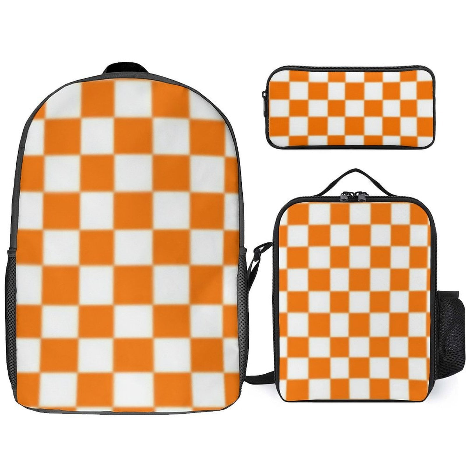 Orange White Checkered Pattern(1)-1 3D Printed 3pcs/Set Bags Laptop ...