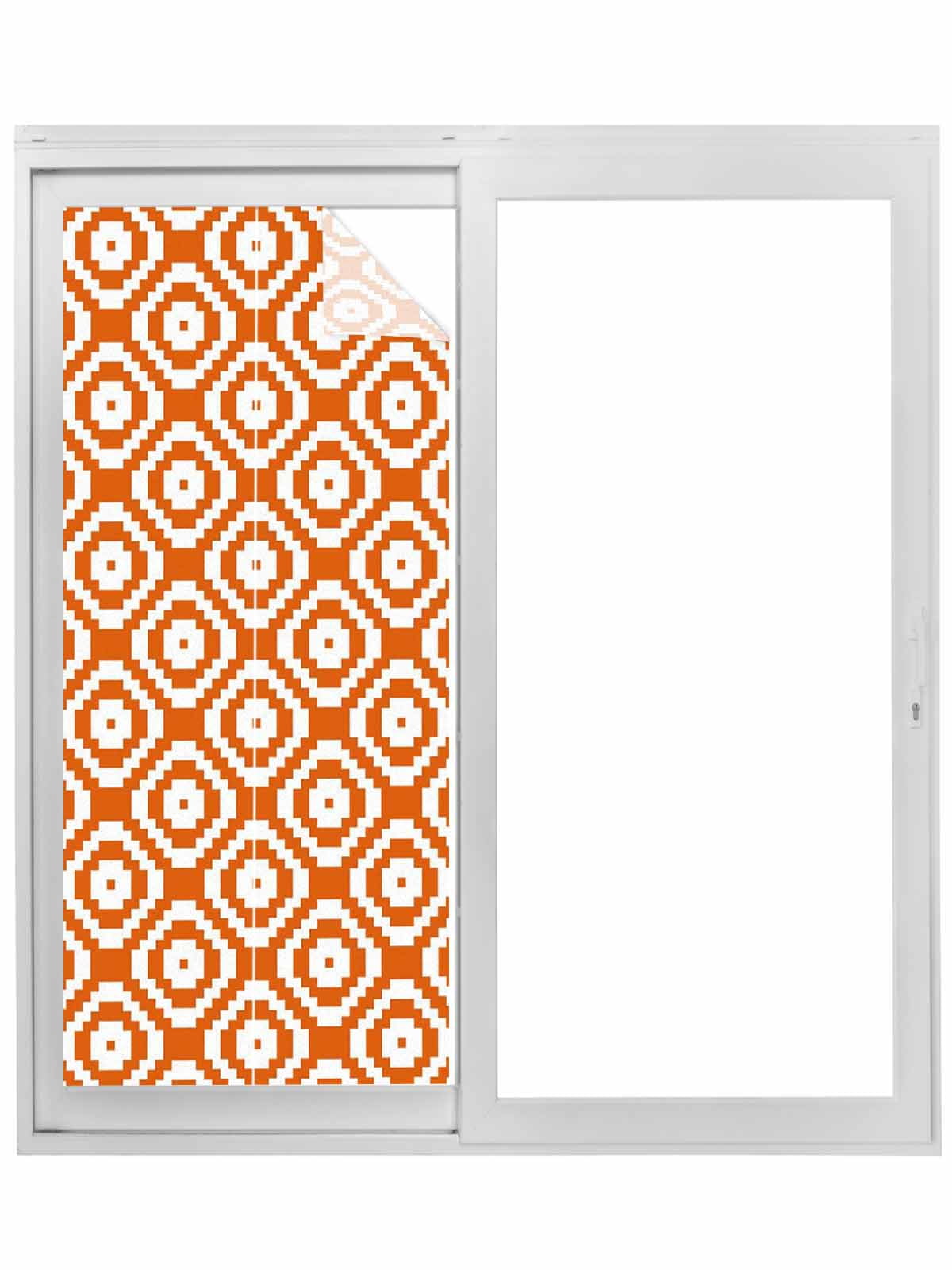 Orange White Geometric Window Privacy Film, Modern Abstract Art Static ...