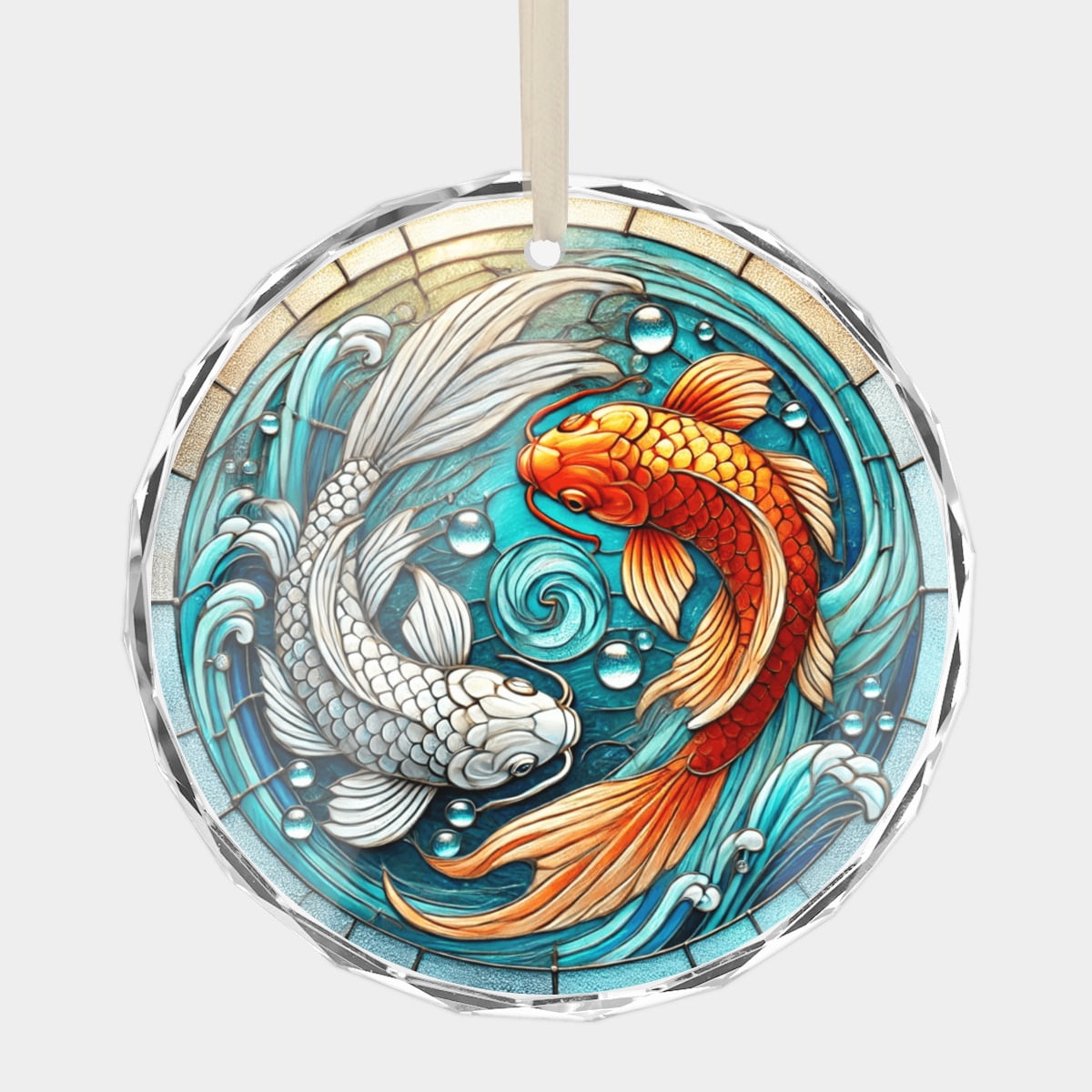 Orange White Koi Fish Swimming Zen Style Ocean Design Lovers Crystal ...