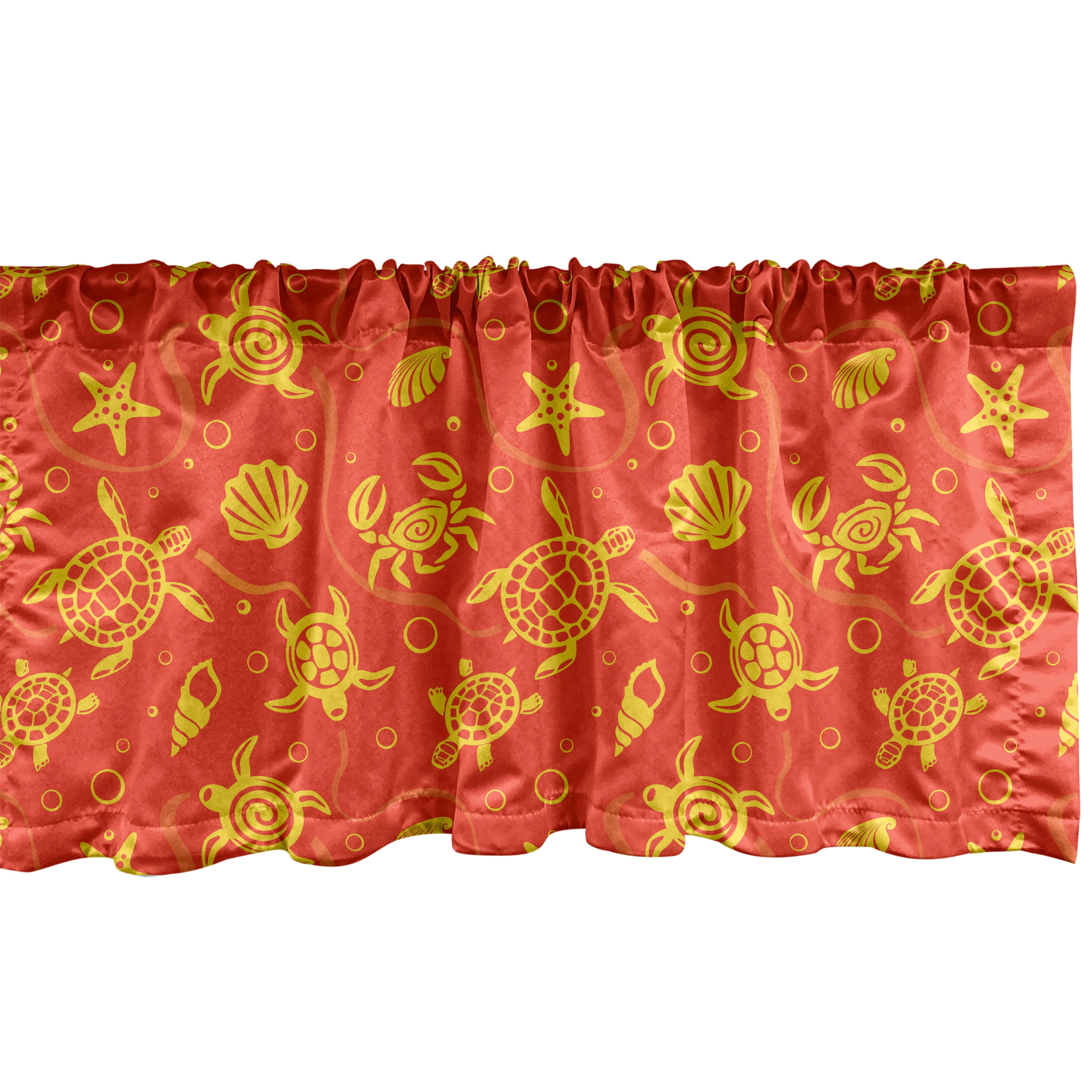 Ambesonne Orange Window Valance, Swimming Turtles and Crabs with ...