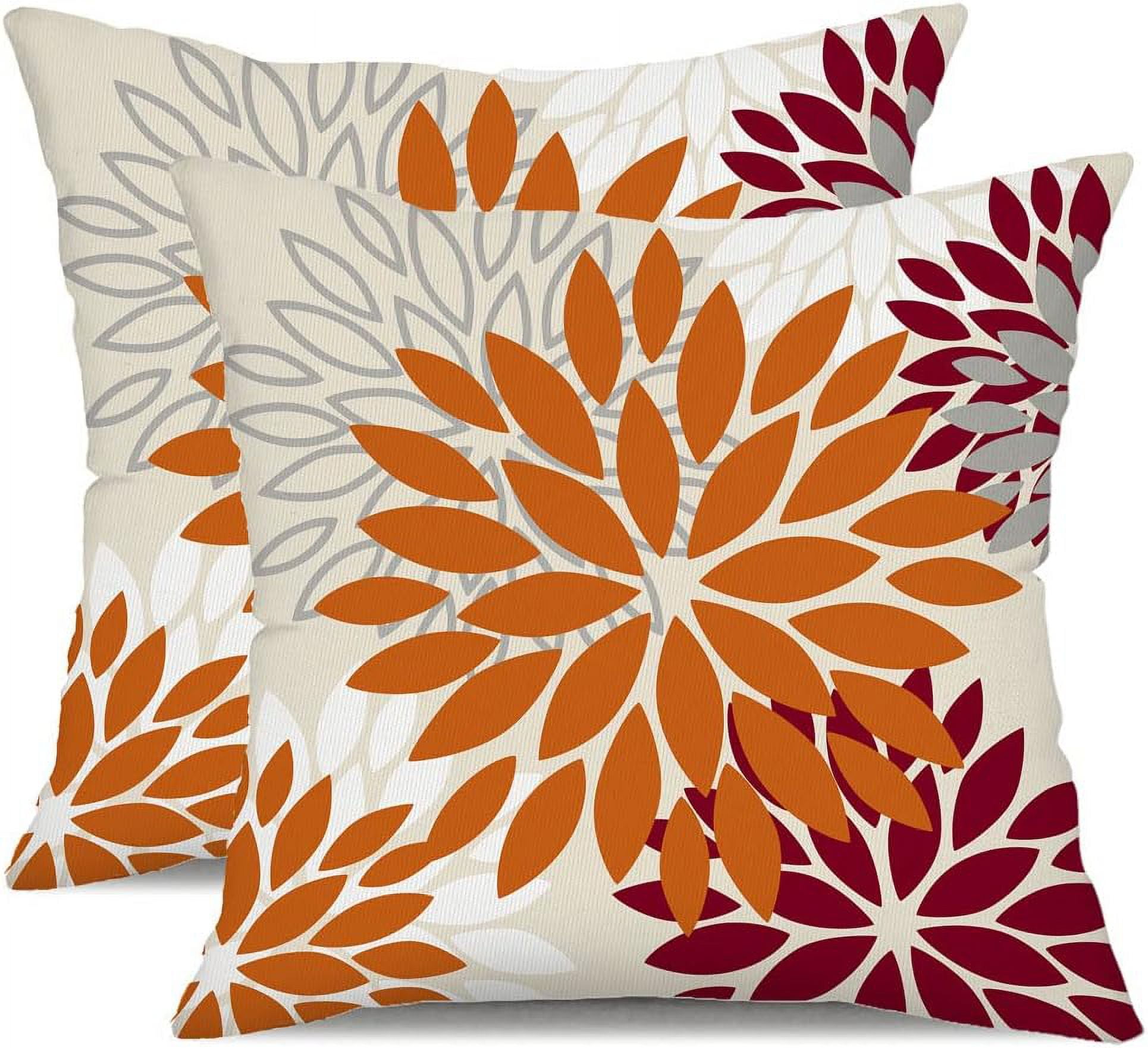 Orange Red Flower Pillow Covers 18x18 Inch Set of 2 Outdoor Throw ...