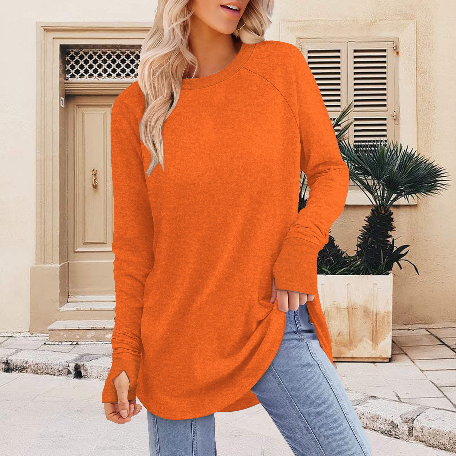 Orange Womens Shirts Womens Tunic Tops To Wear with Leggings Long ...