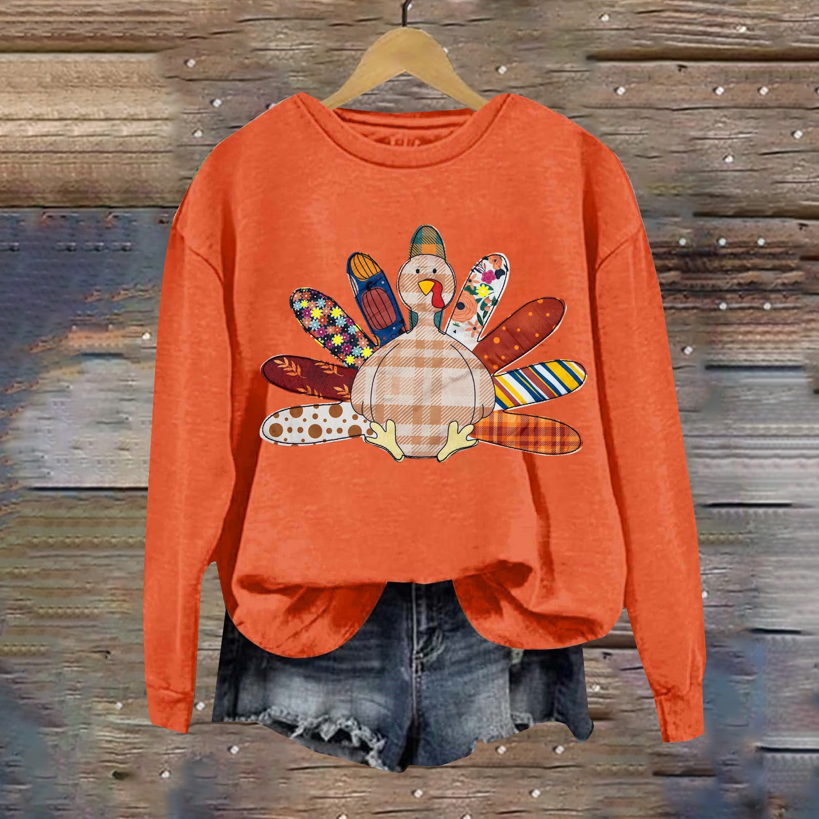 Orange Womens Tops UNIQUEONE Thanksgiving Sweatshirt Women Turkey ...