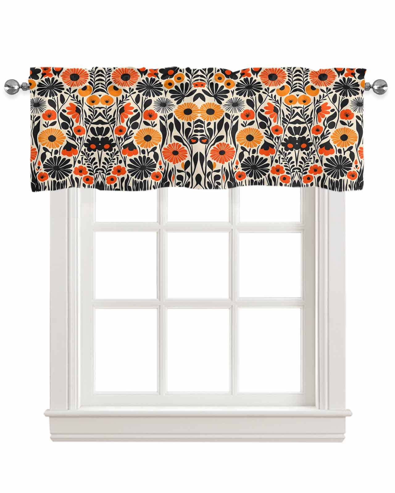 Orange Yellow Black Kitchen Valances for Windows Farmhouse Linen Window ...