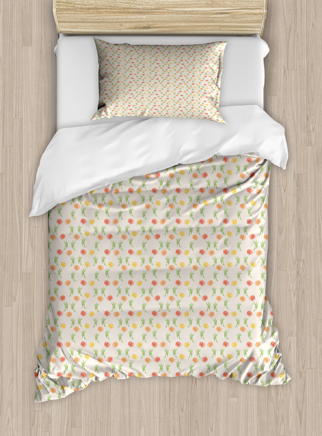 Orange and Yellow Duvet Cover Set, Repeating Pattern of Wild Floral ...