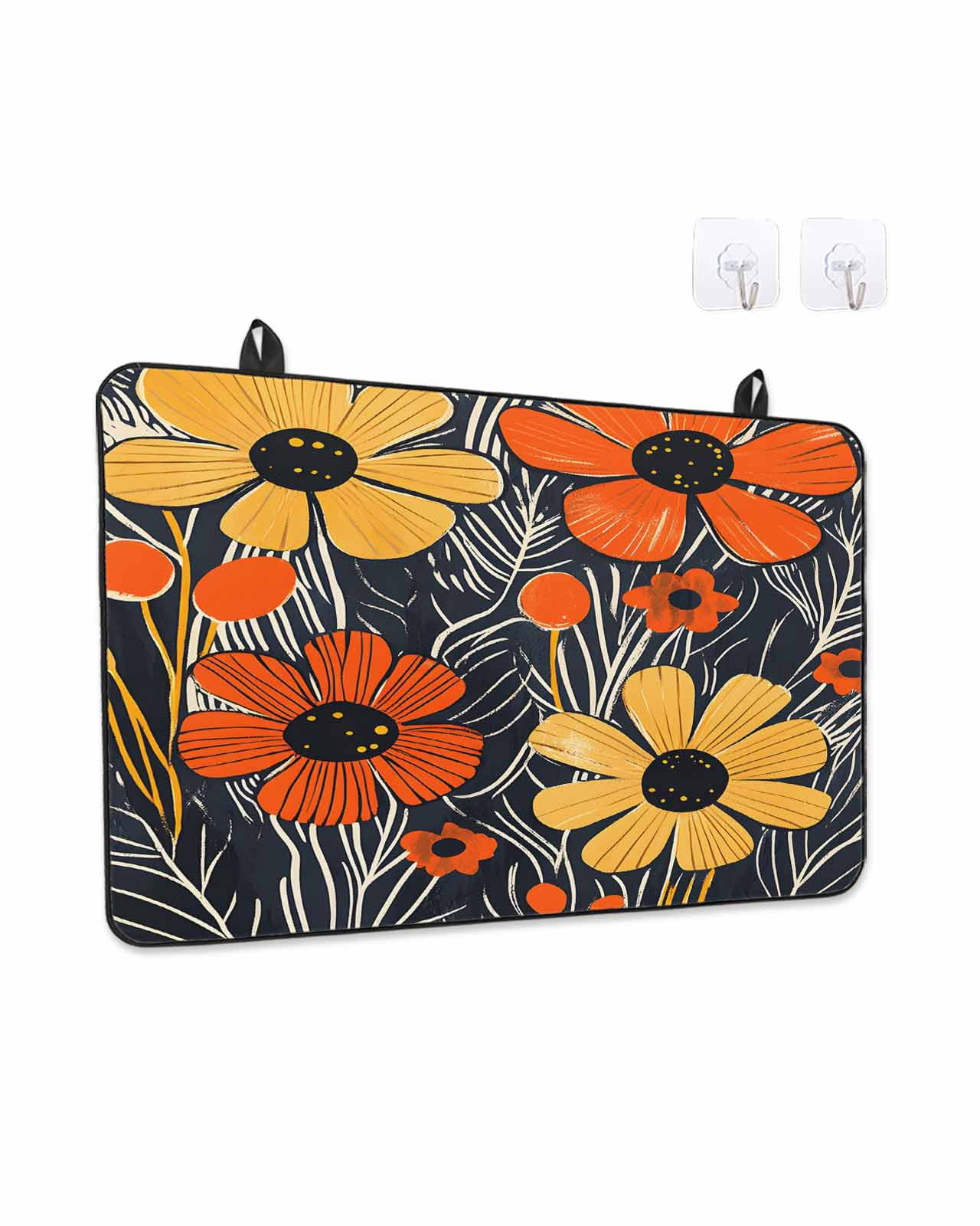 Orange Yellow Floral Stove Top Covers for Electric Stove, Kitchen Glass ...
