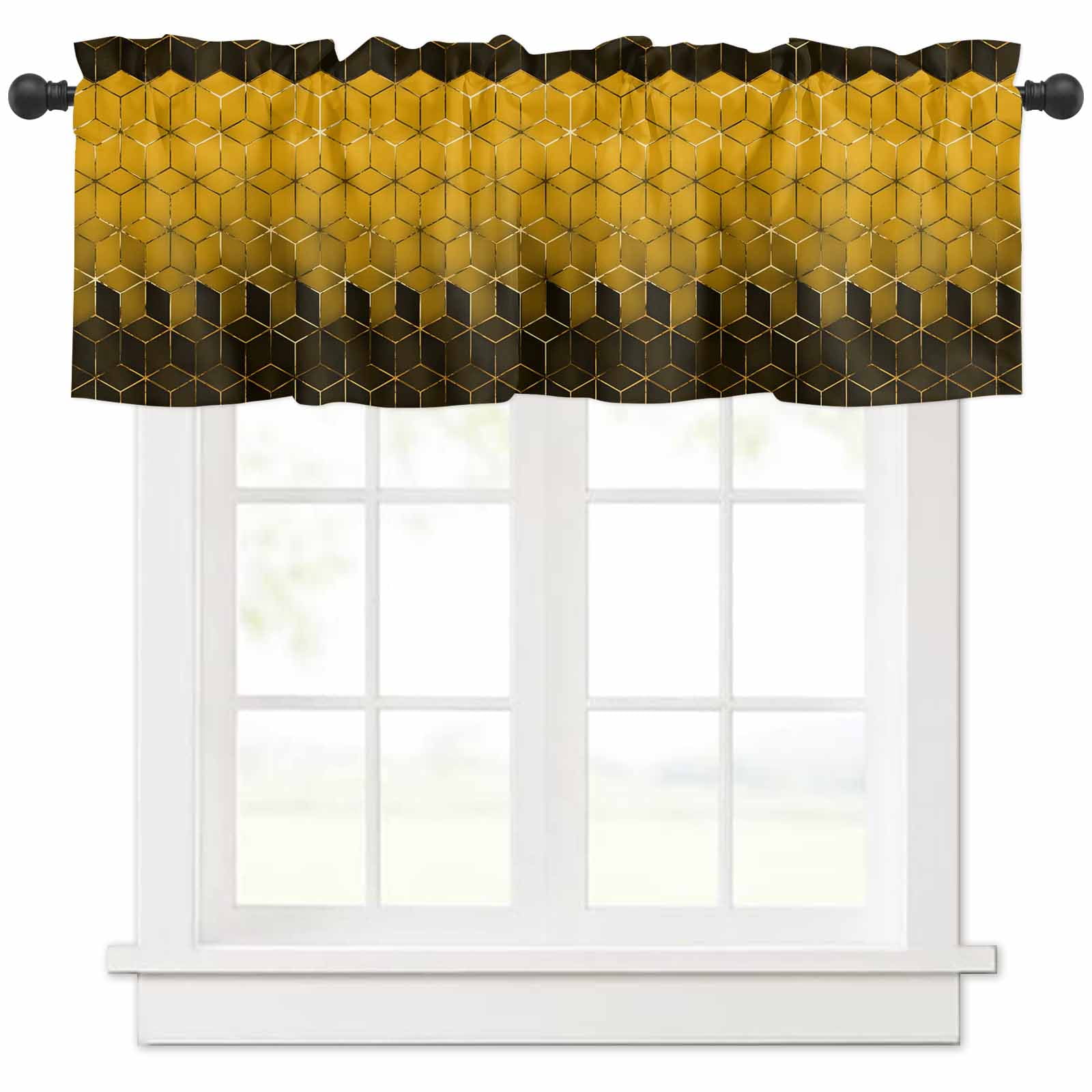 Orange Yellow Geometric Valances for Windows Farmhouse Kitchen Curtains ...