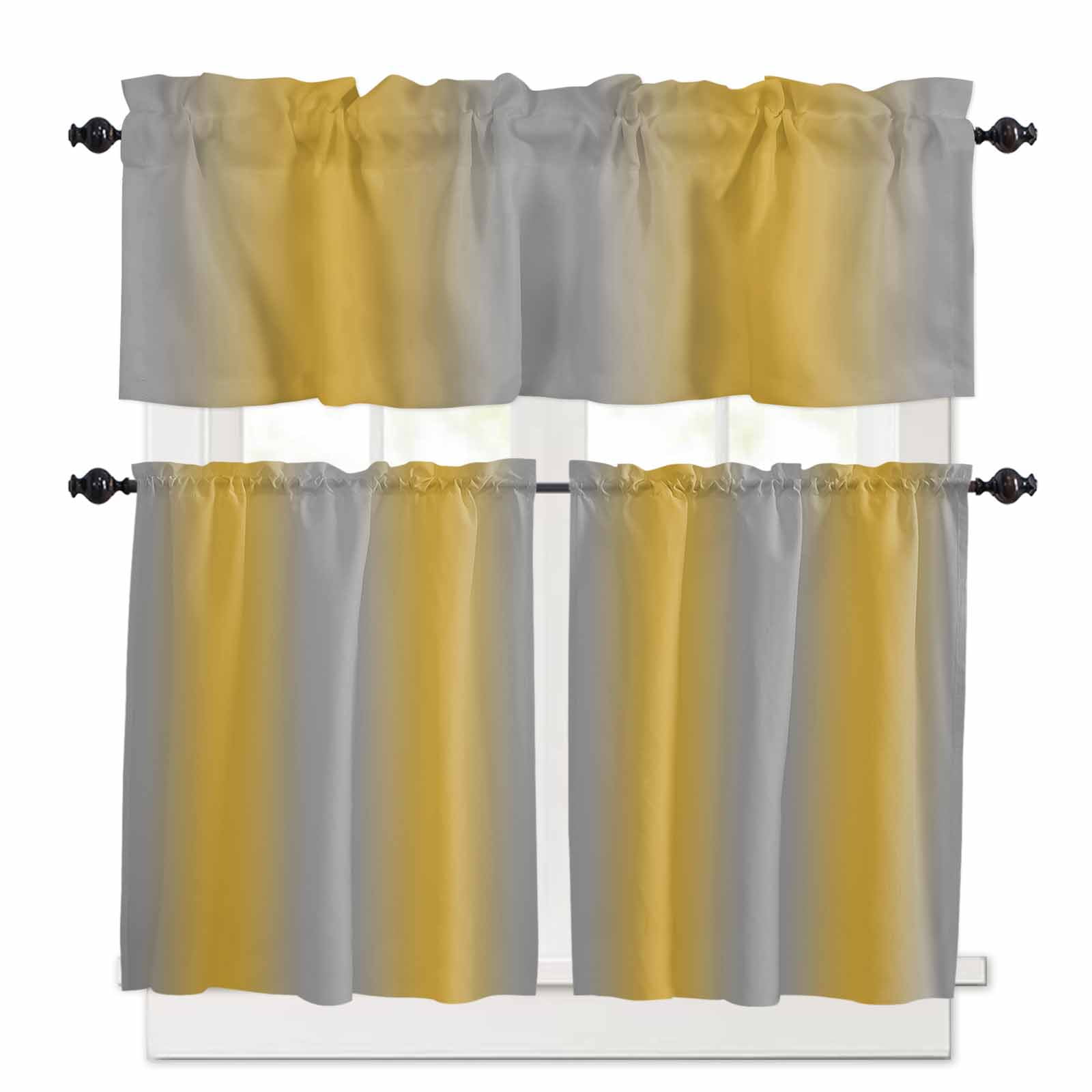Orange Yellow Kitchen Curtains Set for Windows 3 Pieces,36 Inch Length ...