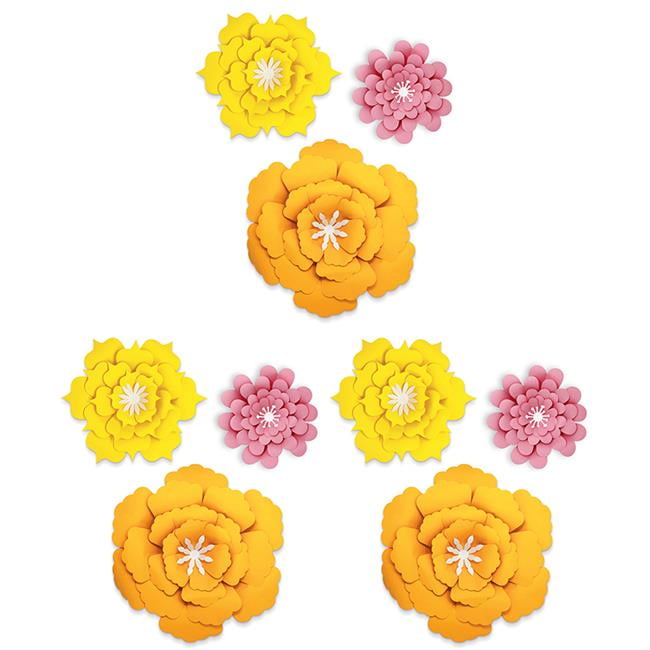 Orange Yellow Pink Flower Dimension - Pack of 3 - Walmart.com