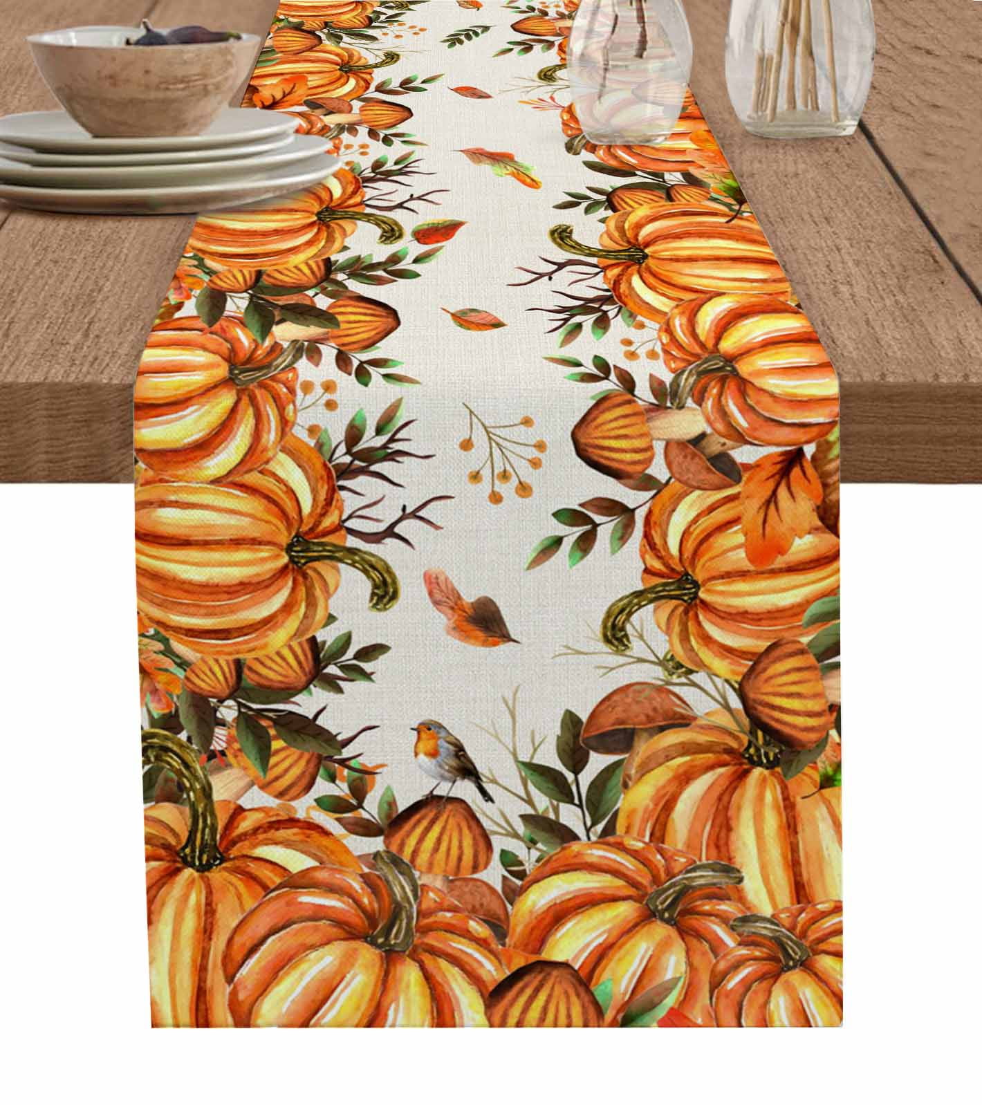Orange Yellow Pumpkin Fall Table Runner 70 Inches, Thanksgiving ...