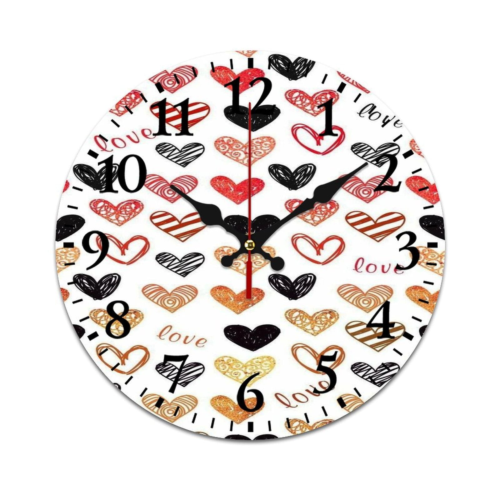 Orange Yellow Red Black Love Heart Valentine's Day Wall Clock Modern ...