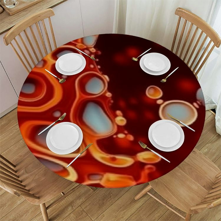Orange Yellow Round Fitted Tablecloth with Elastic Edged Fire Flames ...