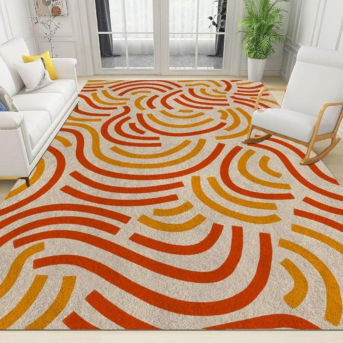 Orange Yellow Stripes Area Rug, Nordic Style Aesthetic Rug, Indoor ...