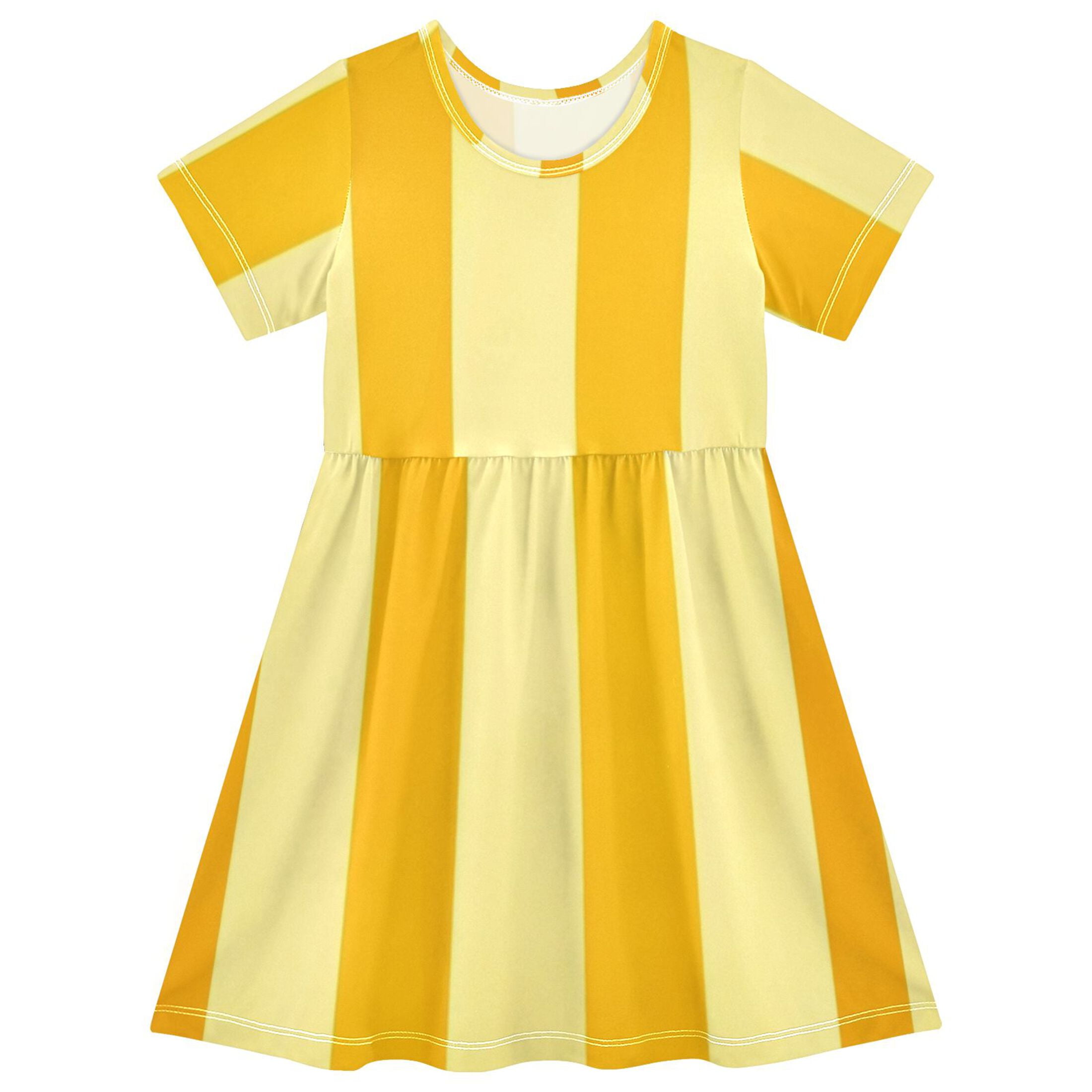 Orange Yellow Vertical Stripes Girls' Short Sleeve Dress A-Line One ...