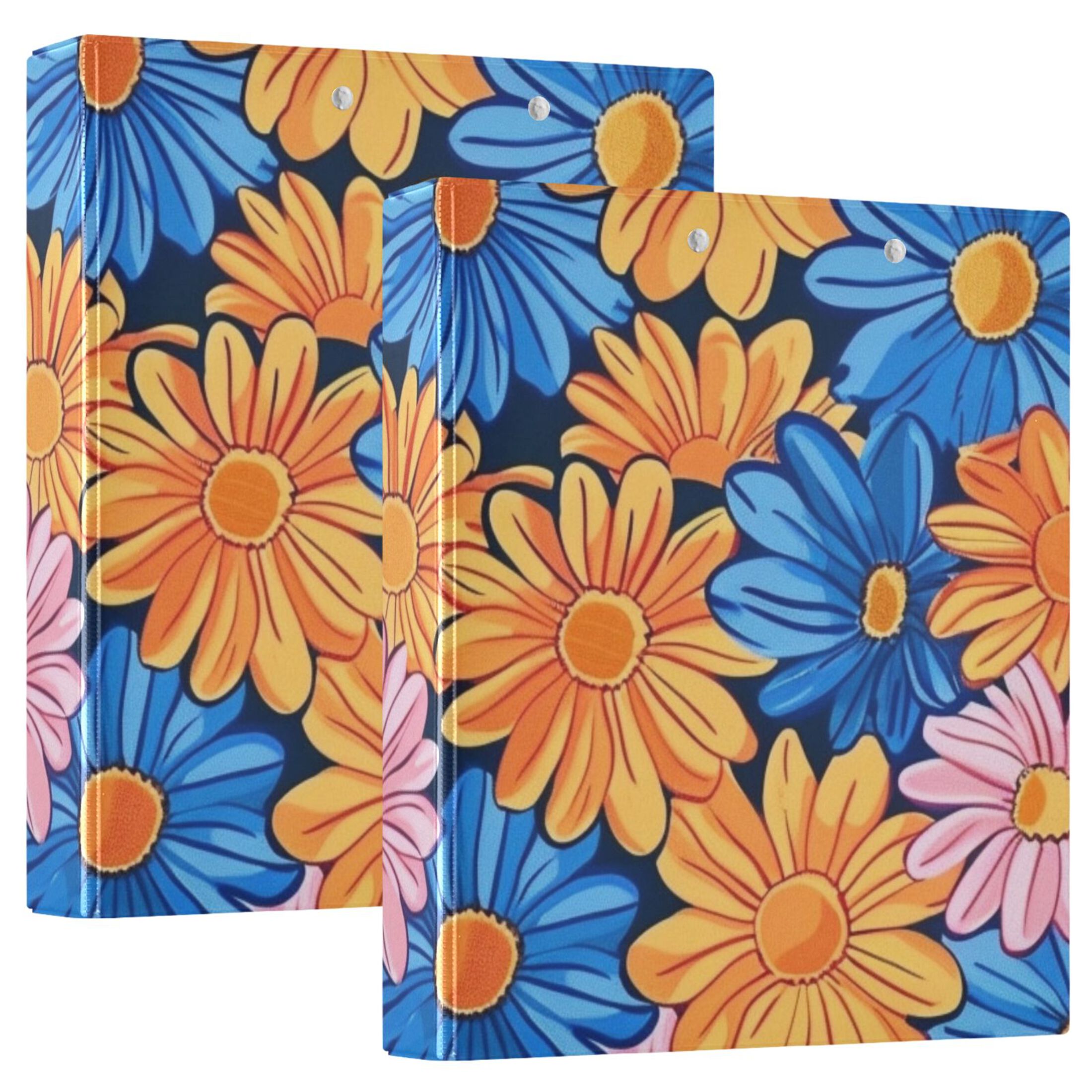 Orange and Blue Flowers Hardcover 3 Ring Binder 1.5 inch Round Rings ...